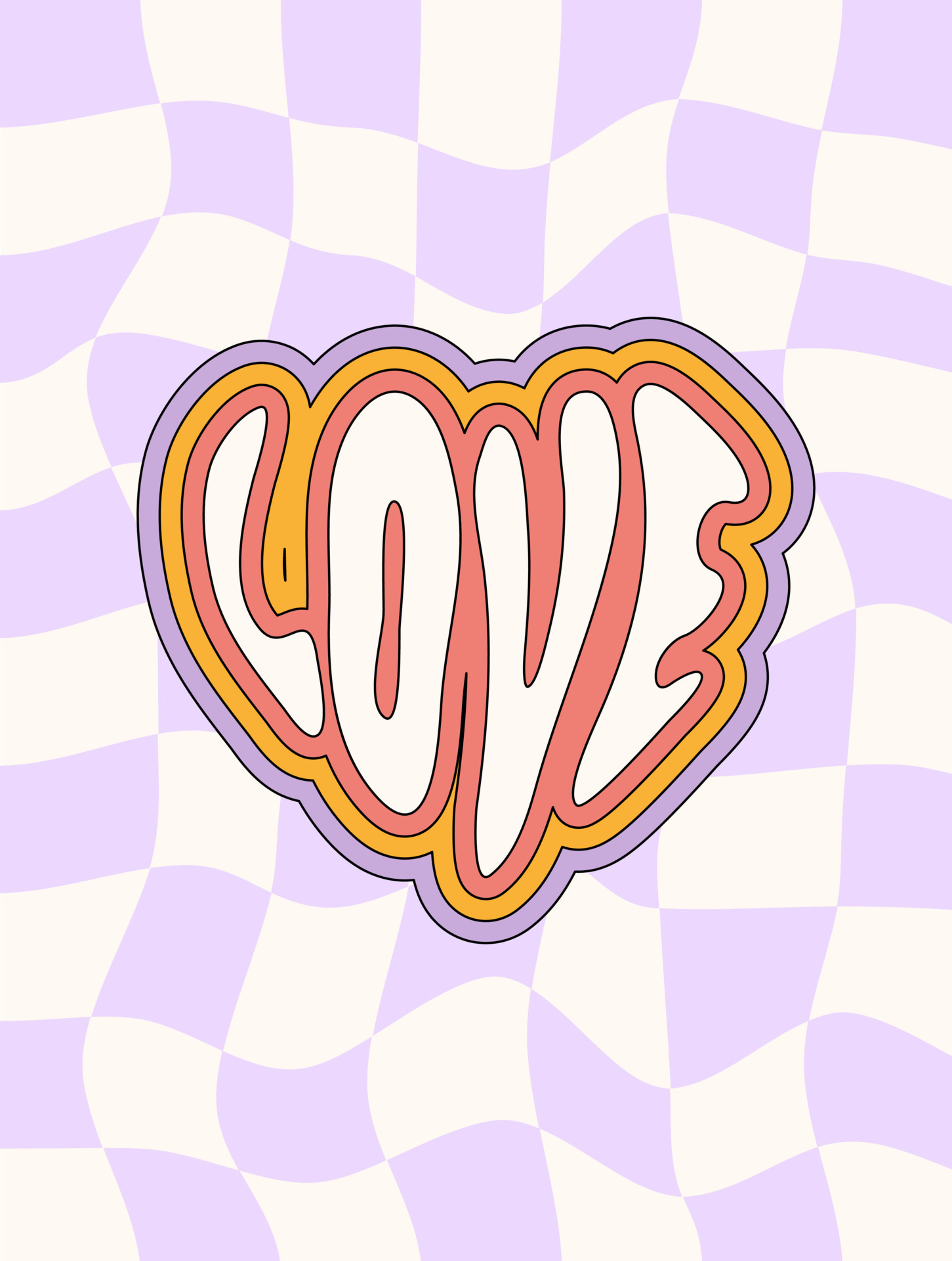 Love Lettering Retro Illustration In Style 60s 70s Colorful Word In