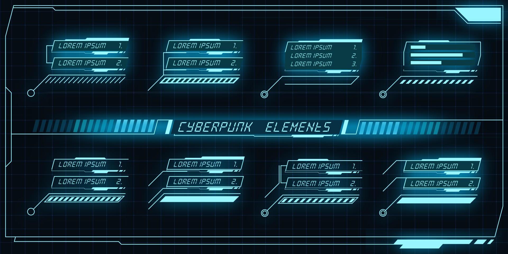 Scifi futuristic control panel collection of HUD elements GUI VR UI design Cyberpunk retro style ...