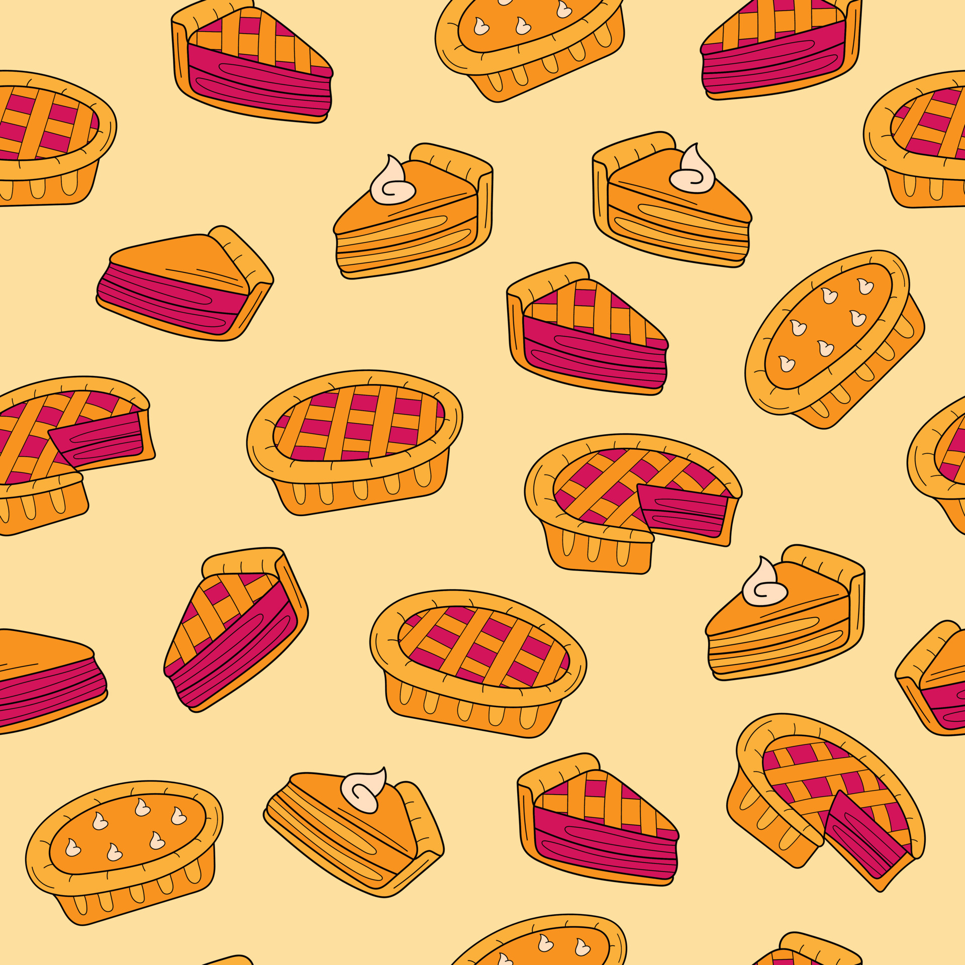 Vector seamless pattern background with pies for food design. Berry and pumpkin pie. Endless ...