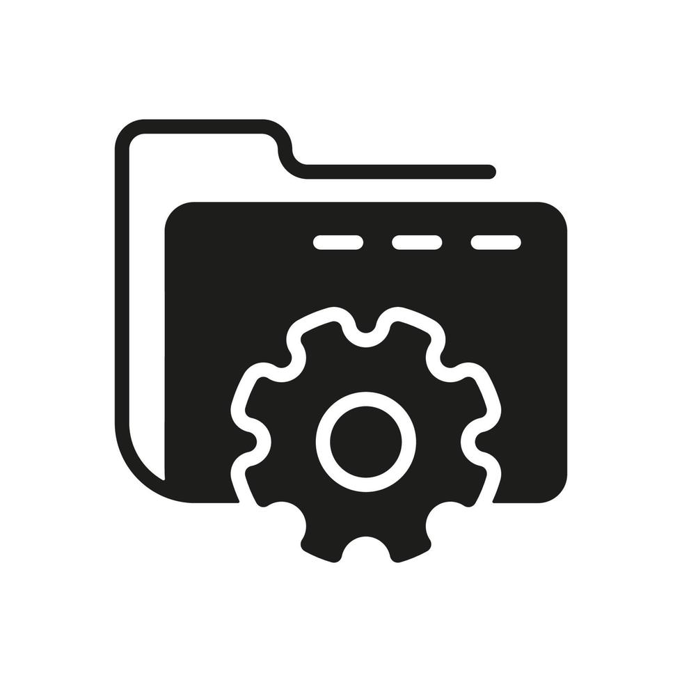 Computer Folder with Gear Silhouette Icon. Setting of Data Folder Black ...