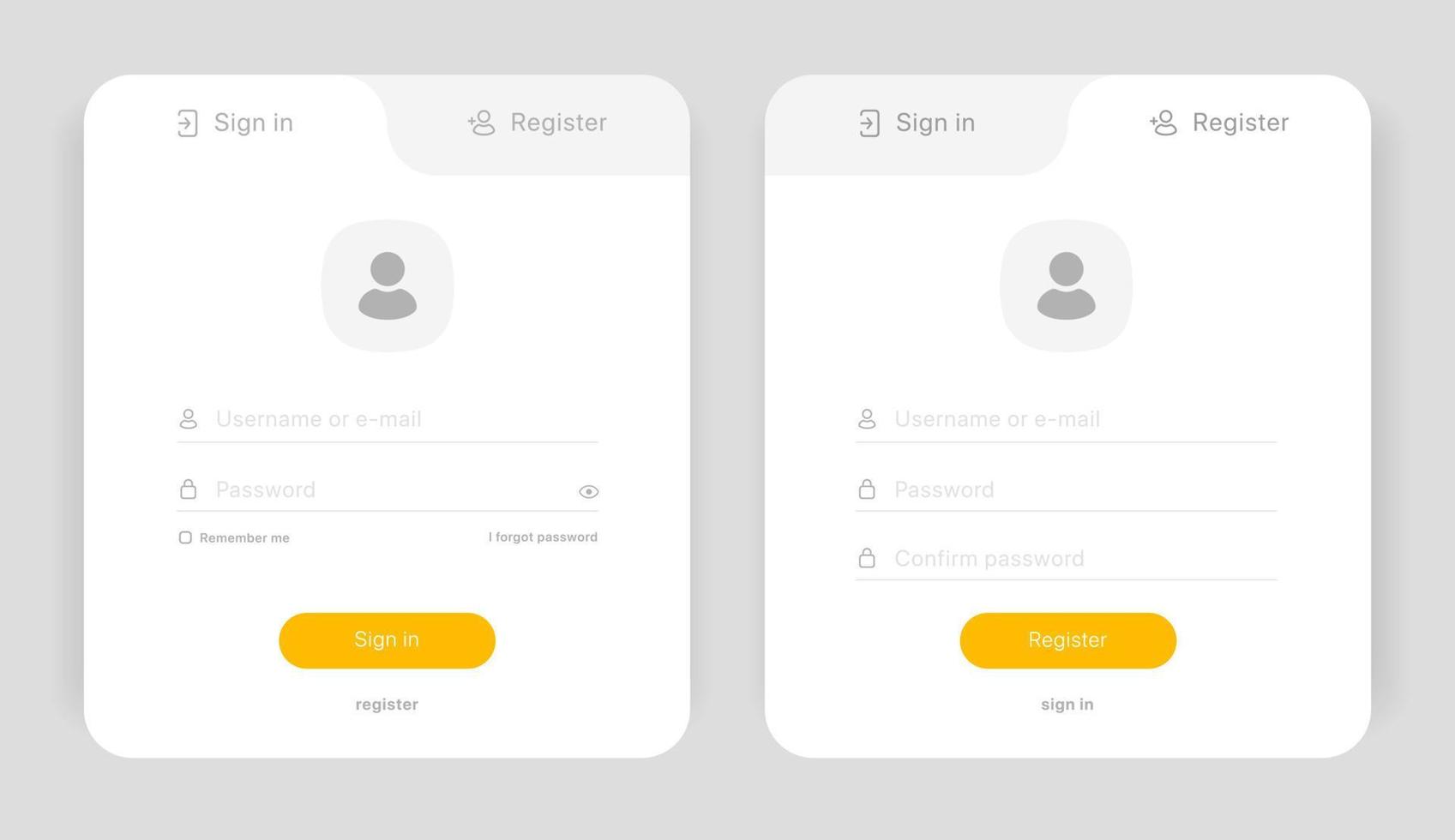 Set of Sign Up and Sign In forms. Registration and login forms page ...