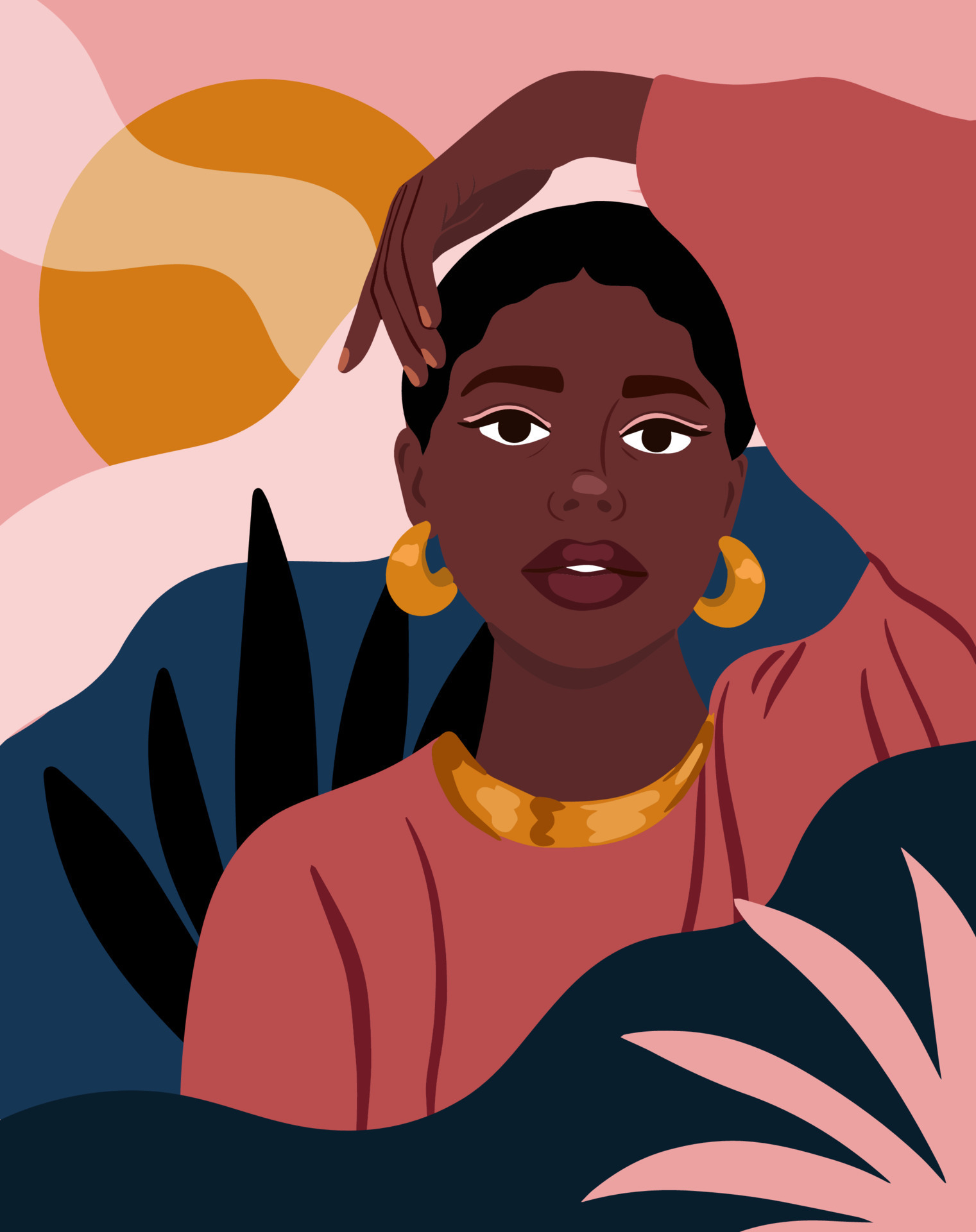 Young African American Woman Portrait Trendy Flat Style Black Strong Girl Vector Illustration