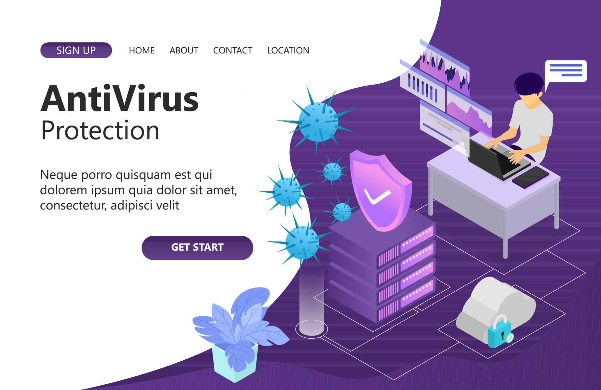 Illustration Of Cloud Server Security Programmer Suitable For Landing Page Flyers Infographics