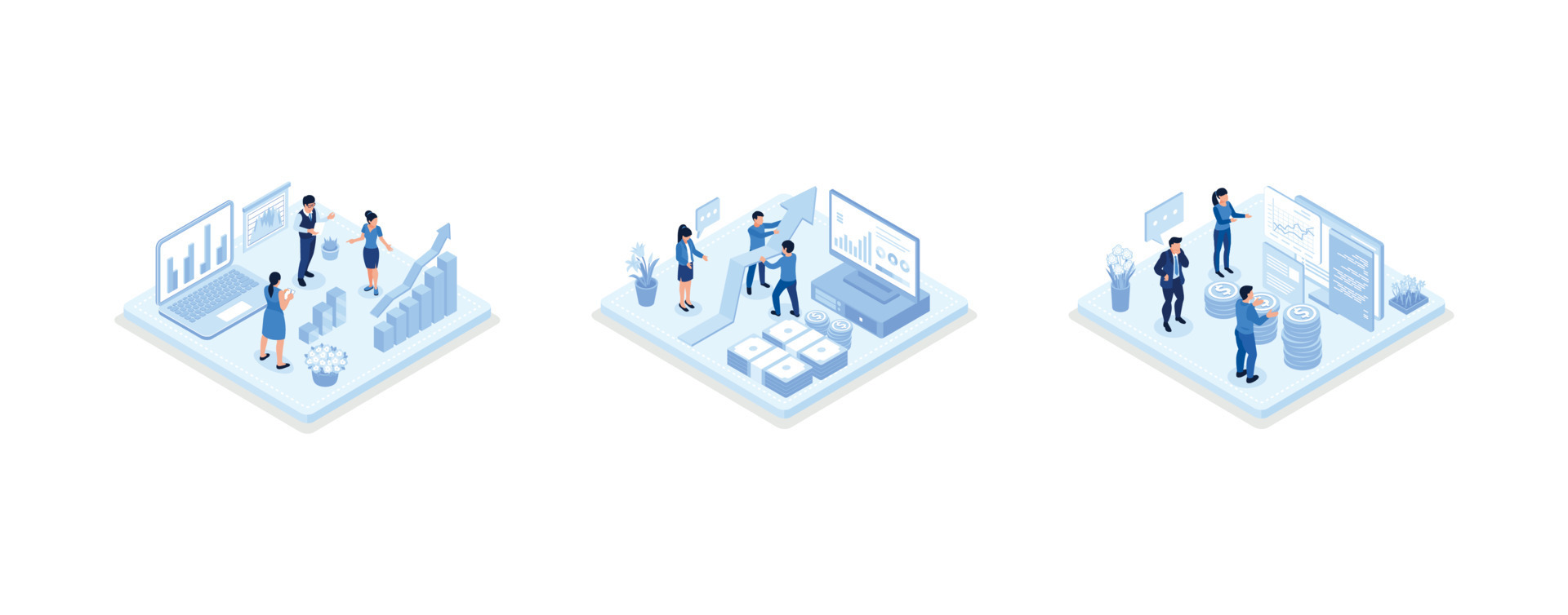Characters Analyzing Stock Market Data And Planning Investment Strategy