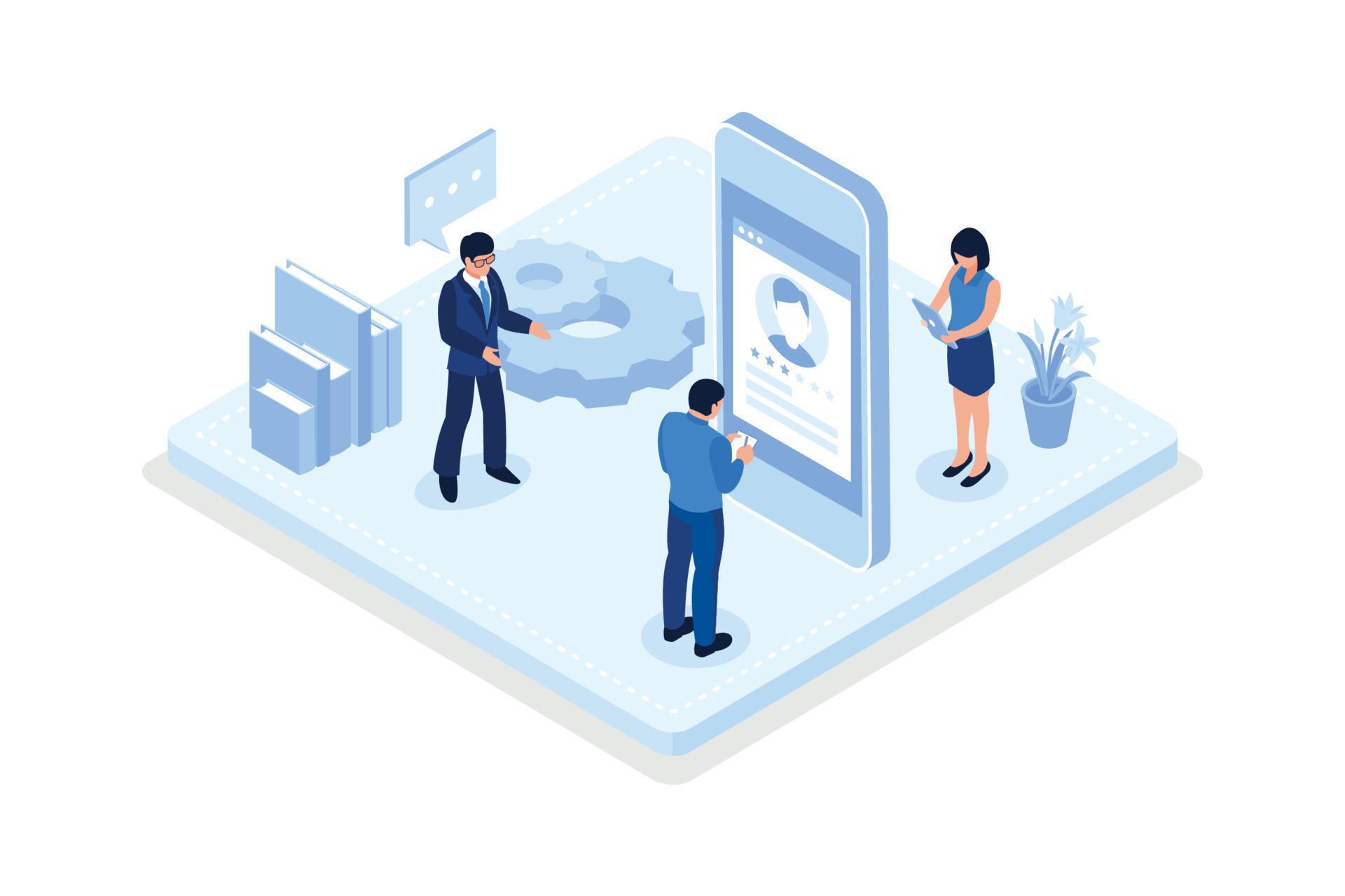 Various Online Survey and Rating Icons. Characters Filling Survey Form, putting Check Marks on ...