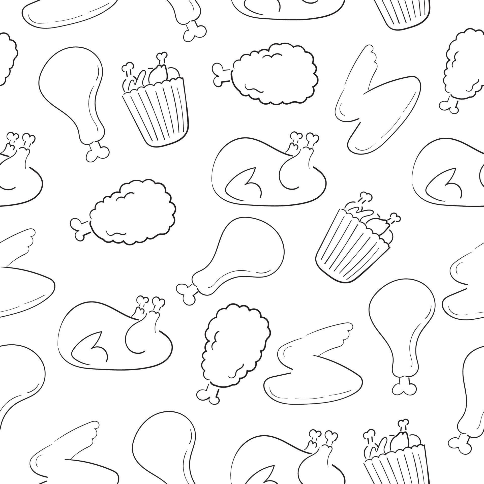 Fried chicken doodle seamless pattern with a black and white color ... Fried chicken doodle seamless pattern with a black and white color ...