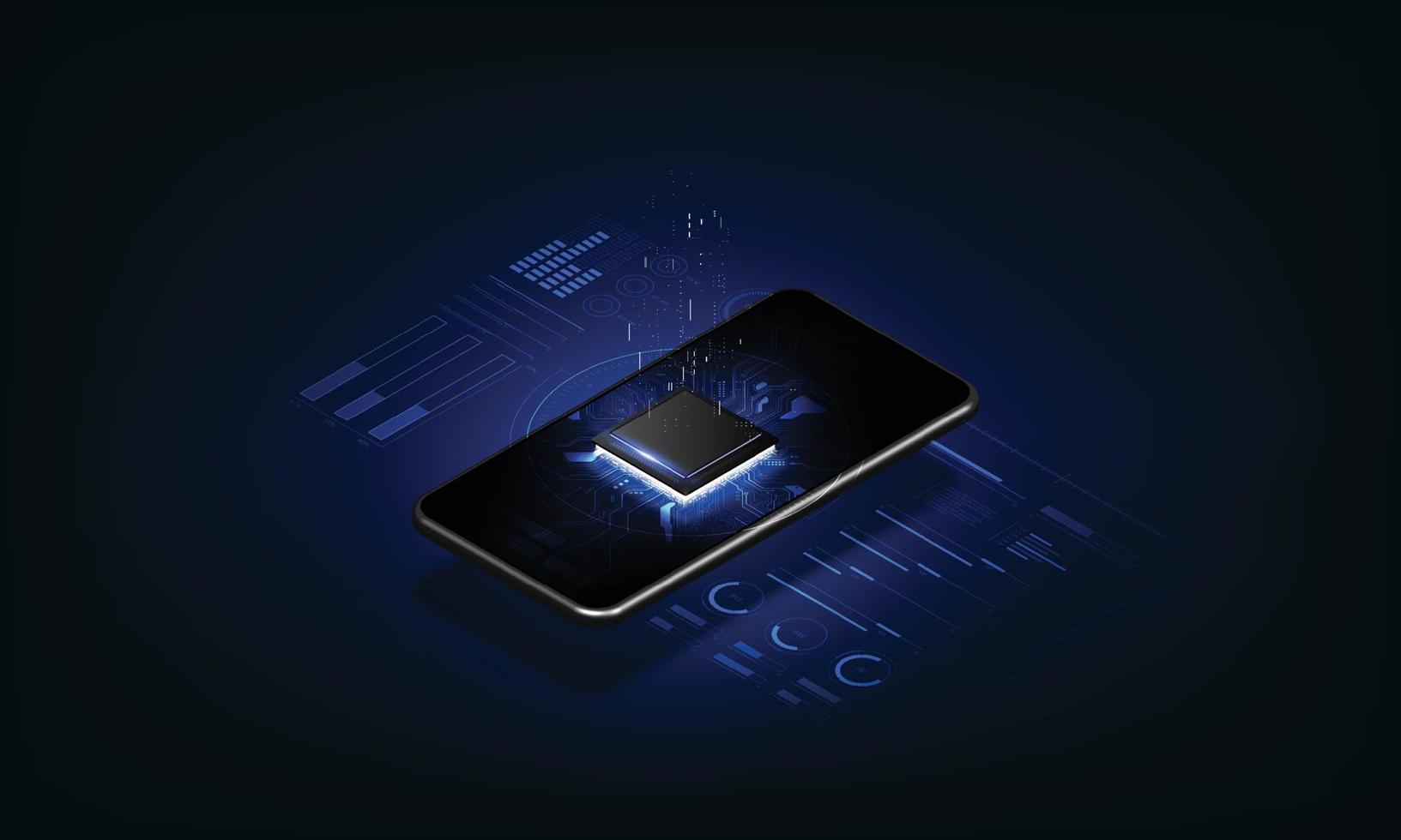 Futuristic microchip processor. Quantum computer database concept. Modern CPU illustration ...