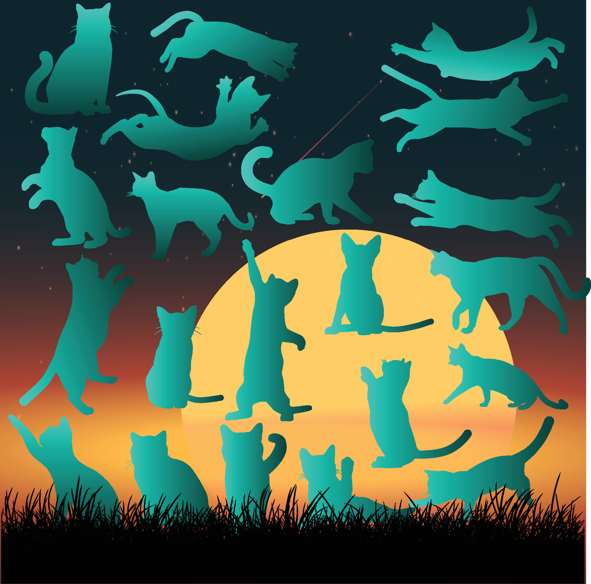 A Collections Of Cute Cat With Various Poses Gesture Streching
