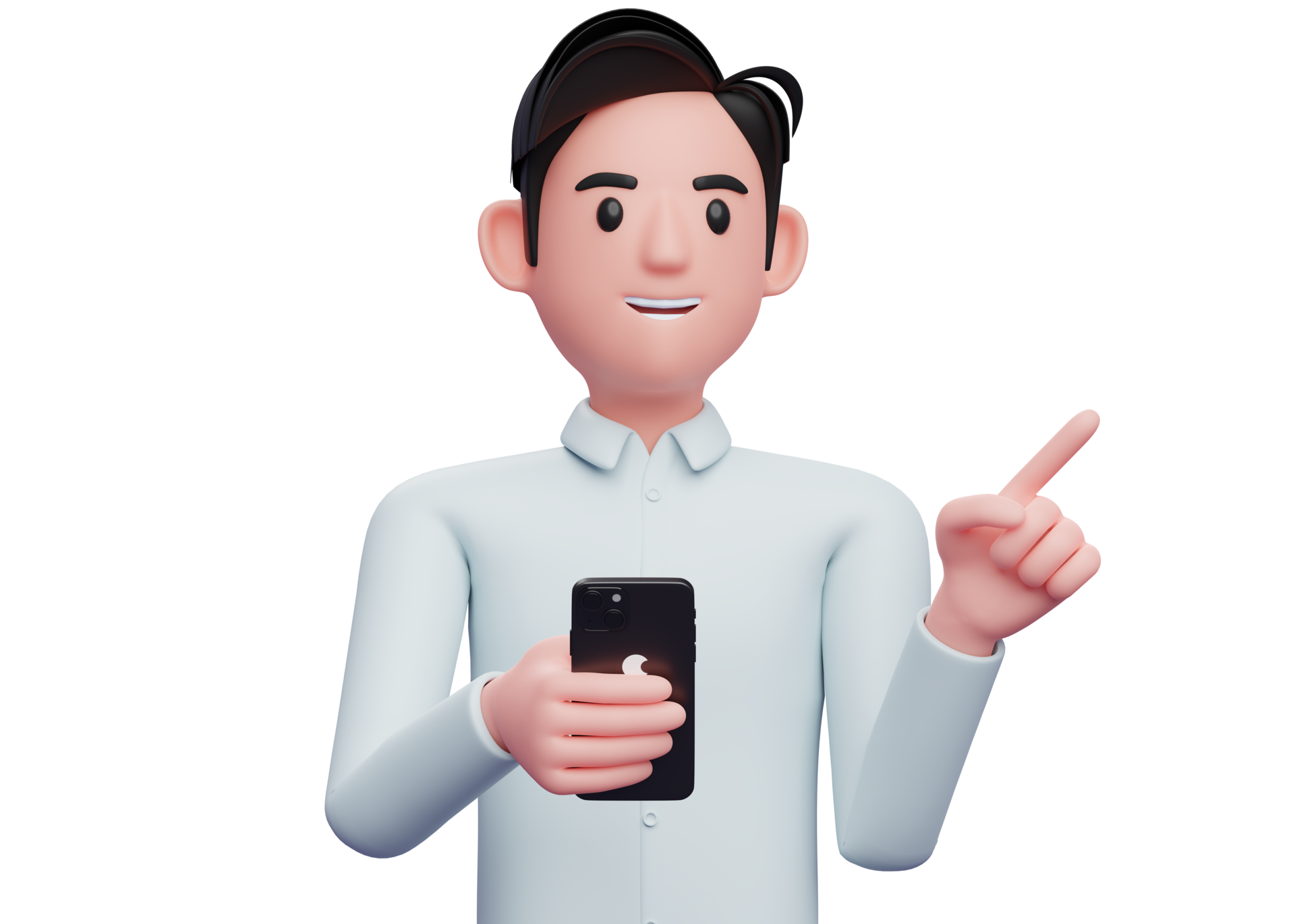 Businessman Holding A Cell Phone While Pointing To The Side Choosing