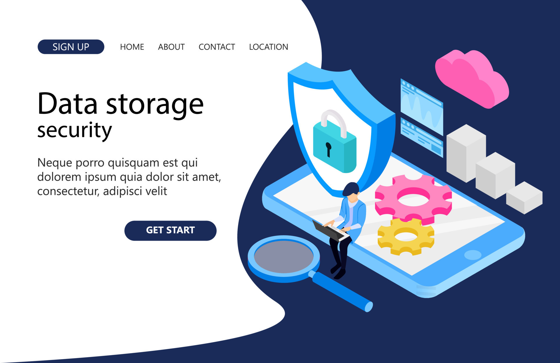 Illustration Of Cloud Data Storage Server Programmer Suitable For Landing Page Flyers