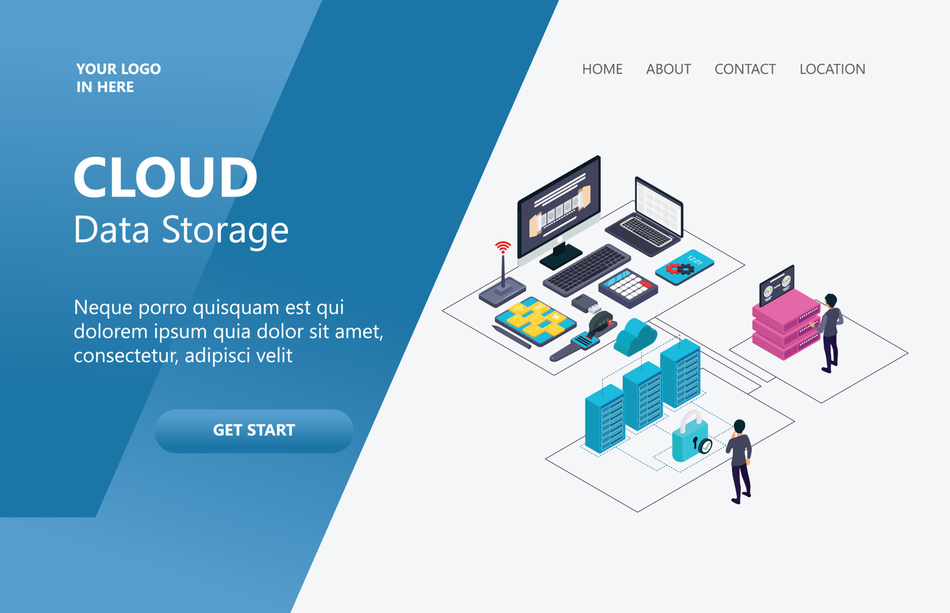 Illustration Of Cloud Data Storage Server Programmer Suitable For Landing Page Flyers