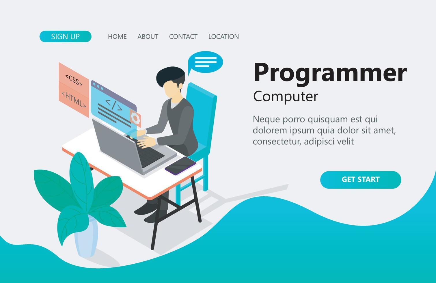 Illustration of programmer working on app coding Suitable for landing page, flyers, Infographics ...