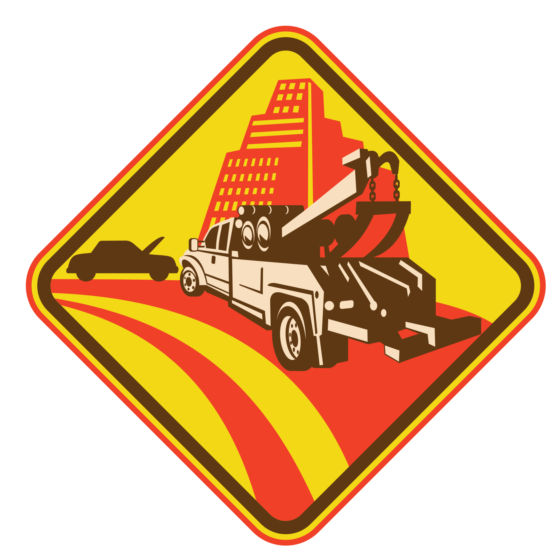 Tow truck car breakdown on road with building 13761342 PNG