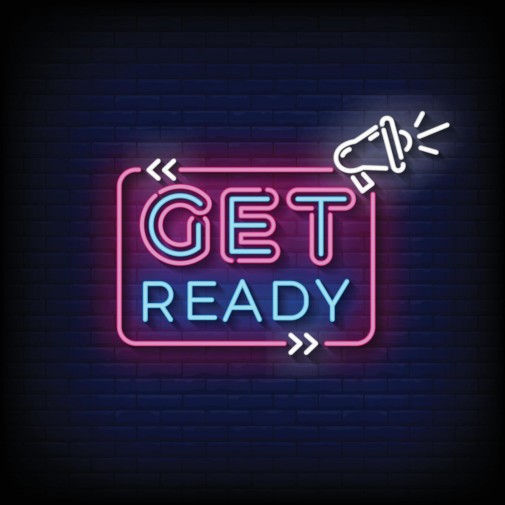 Neon Sign get ready with brick wall background vector 13762405 Vector Art at Vecteezy