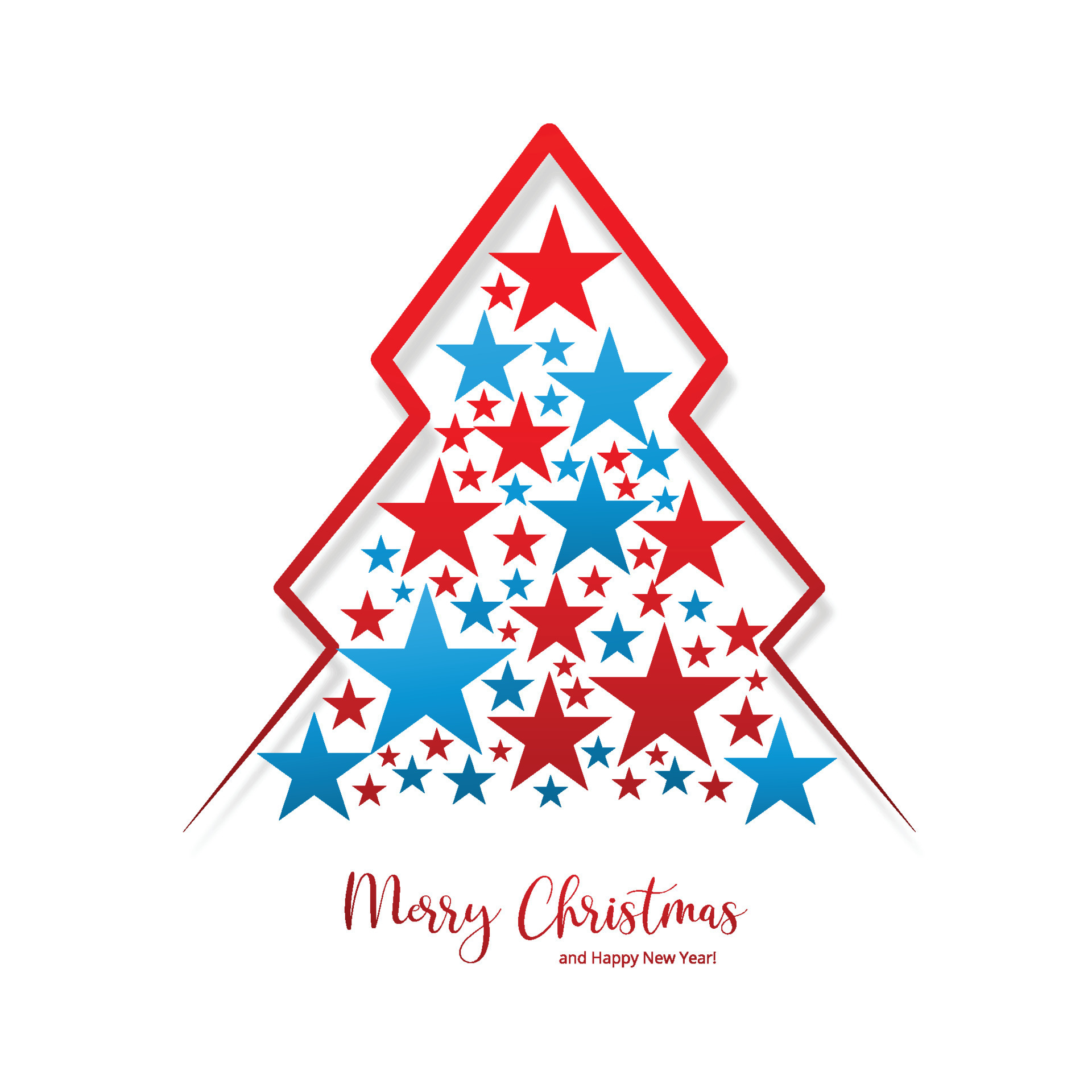 Merry christmas tree design made with stars on white background ...