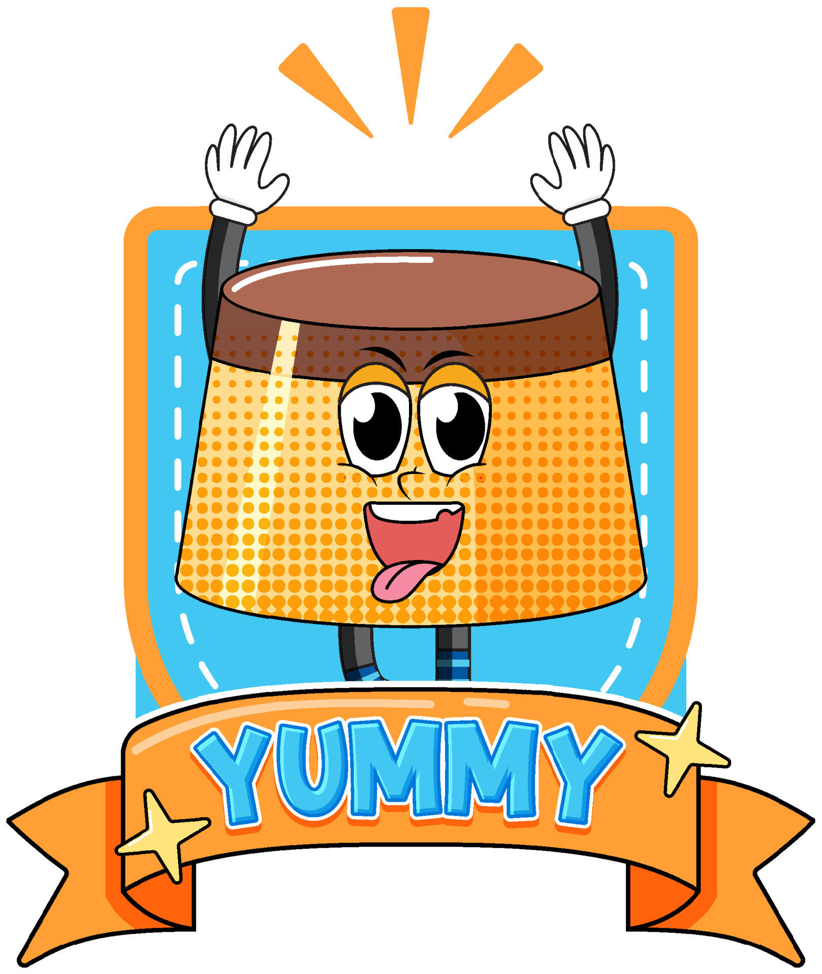 Pudding cartoon character with yummy badge 13763830 Vector Art at Vecteezy