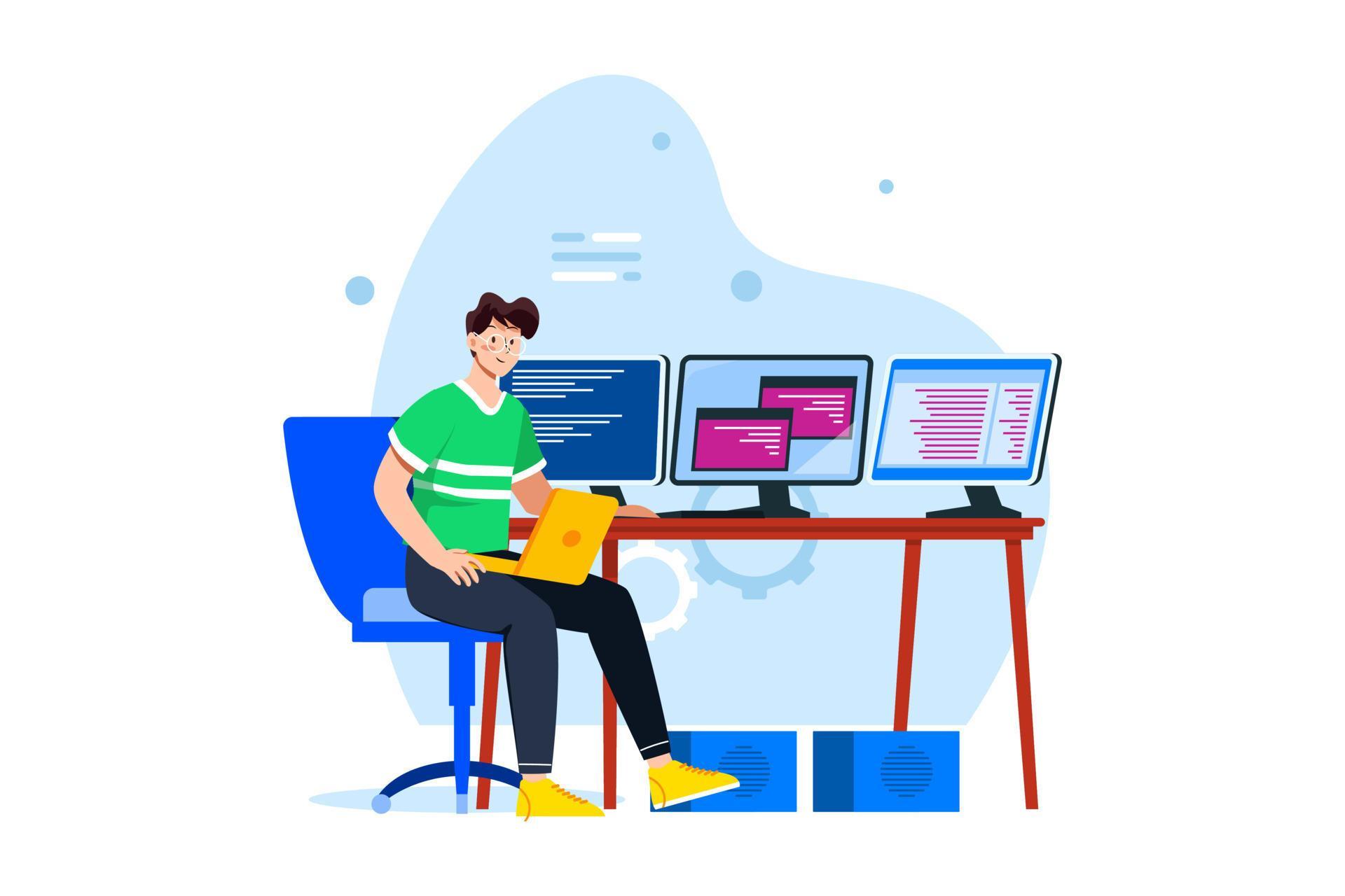 Man Coder Development Programming Computer 13768264 Vector Art At Vecteezy