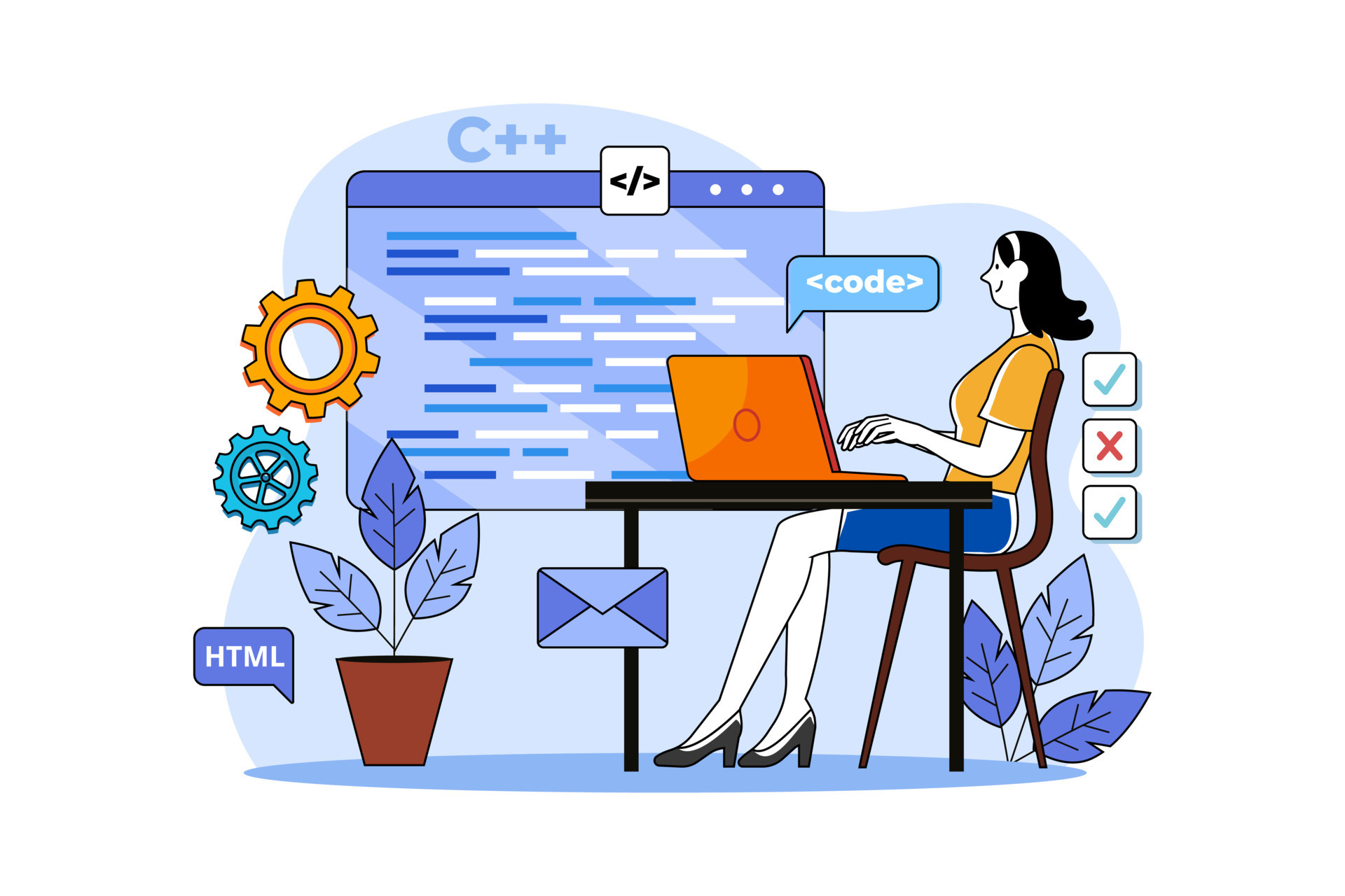 Woman programmer working on a new project 13768280 Vector Art at Vecteezy