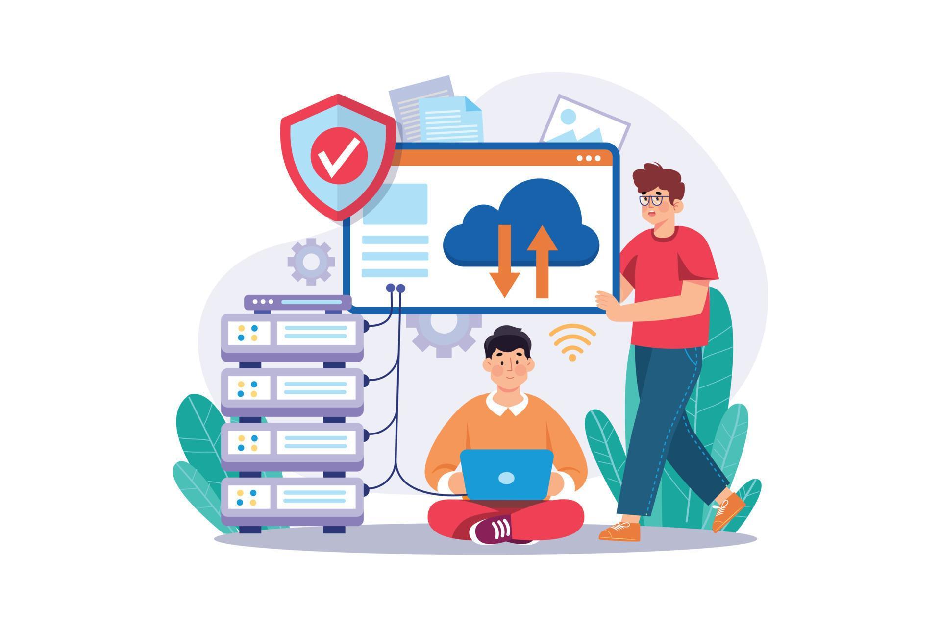Cloud Hosting Illustration concept. A flat illustration isolated on ... Cloud Hosting Illustration concept. A flat illustration isolated on ...