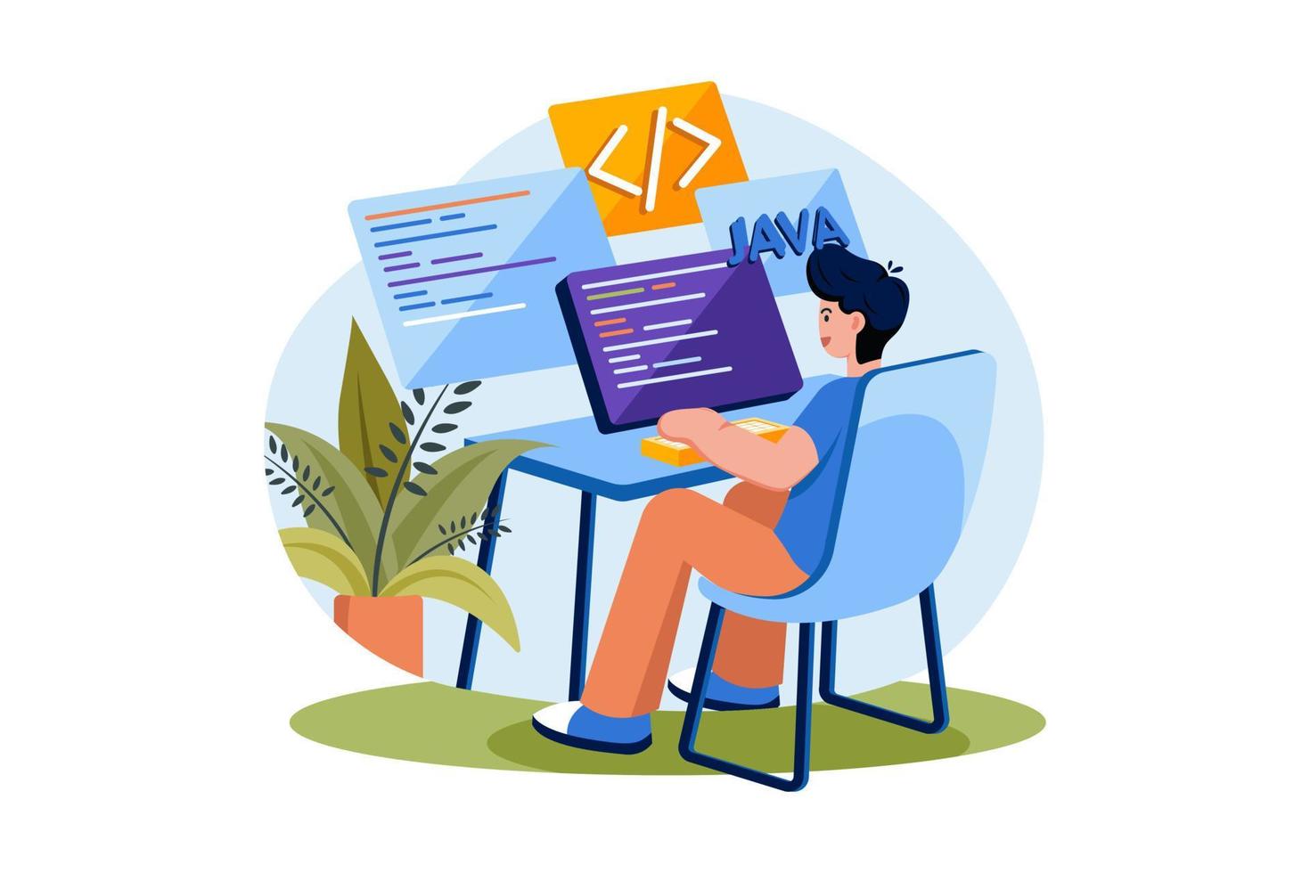 Man Coder Development Programming Computer 13768384 Vector Art At Vecteezy