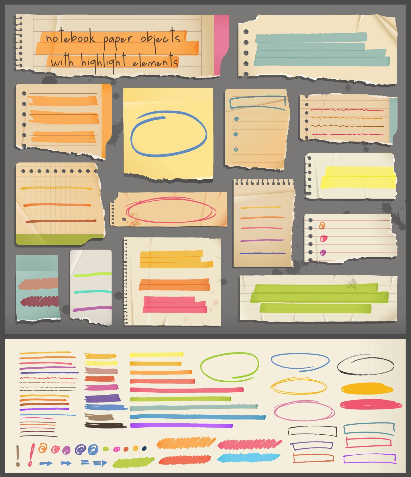 Notebook paper objects with highlight elements 13769032 Vector Art at ...