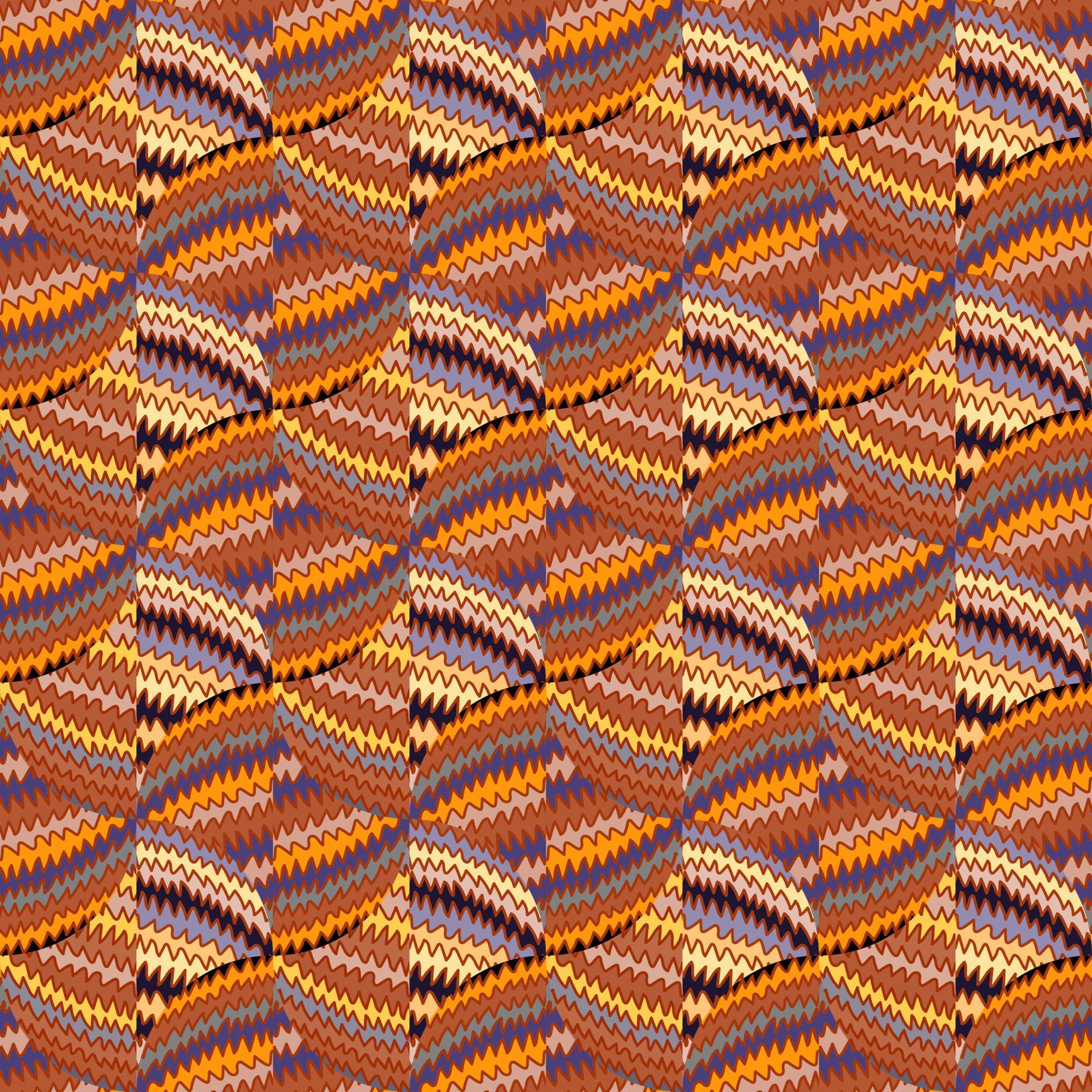 Hand Drawn Zig Zag Lines Mosaic Ornament Abstract Wave Seamless Pattern In Doodle Style