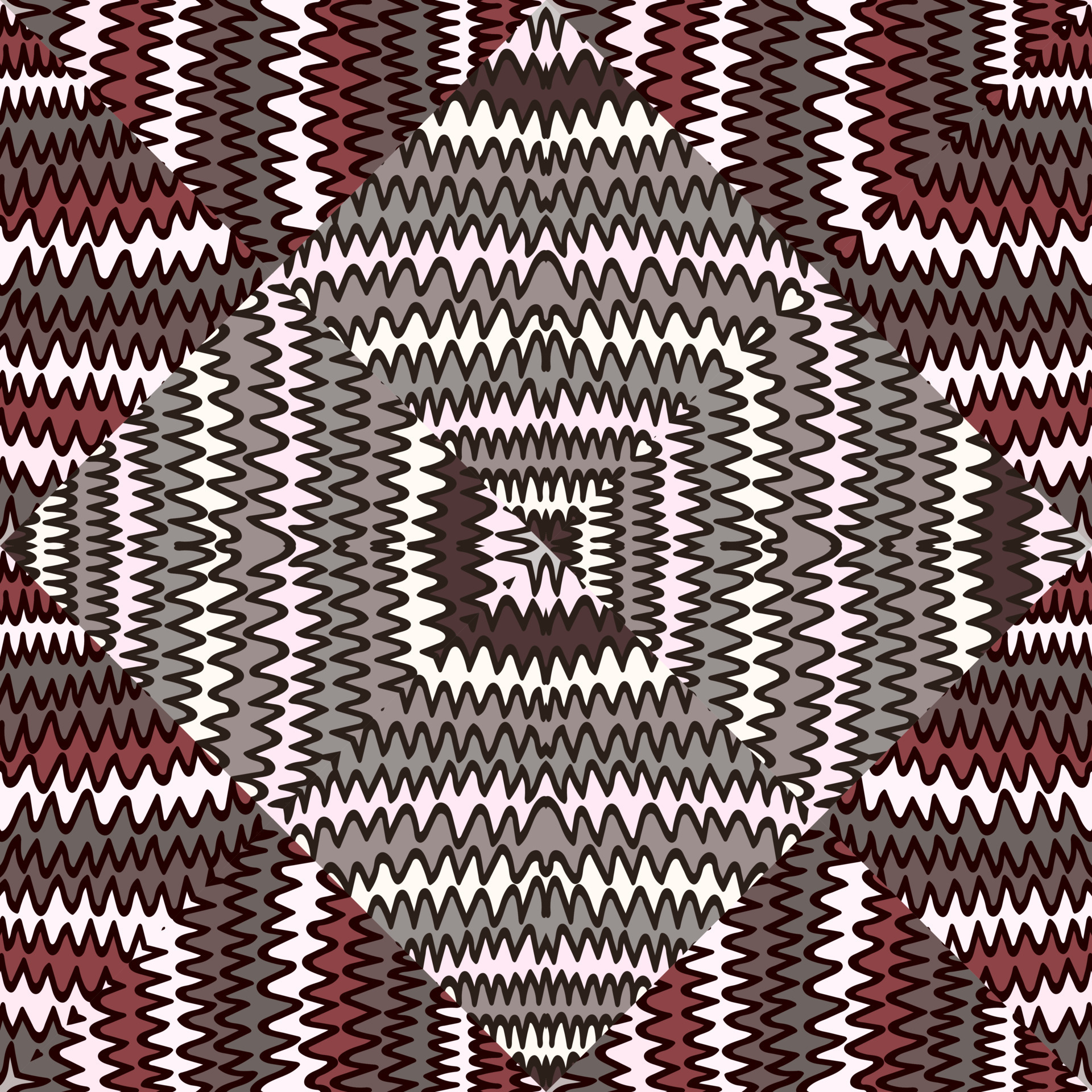 Abstract Zig Zag Wave Seamless Pattern Hand Drawn Lines Mosaic Ornament Retro Stripes Print