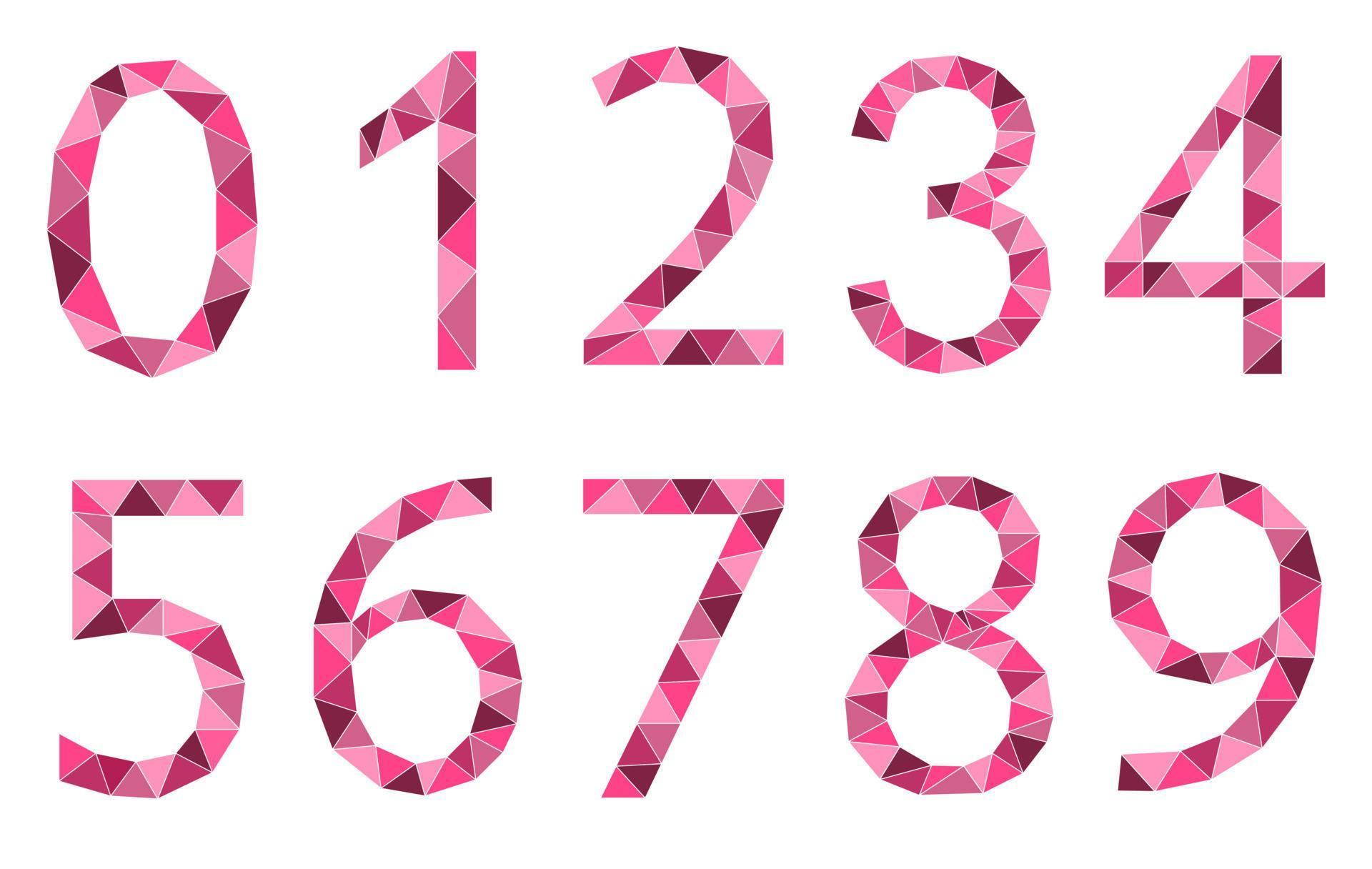 Set of pink numbers polygon style isolated on white background ...