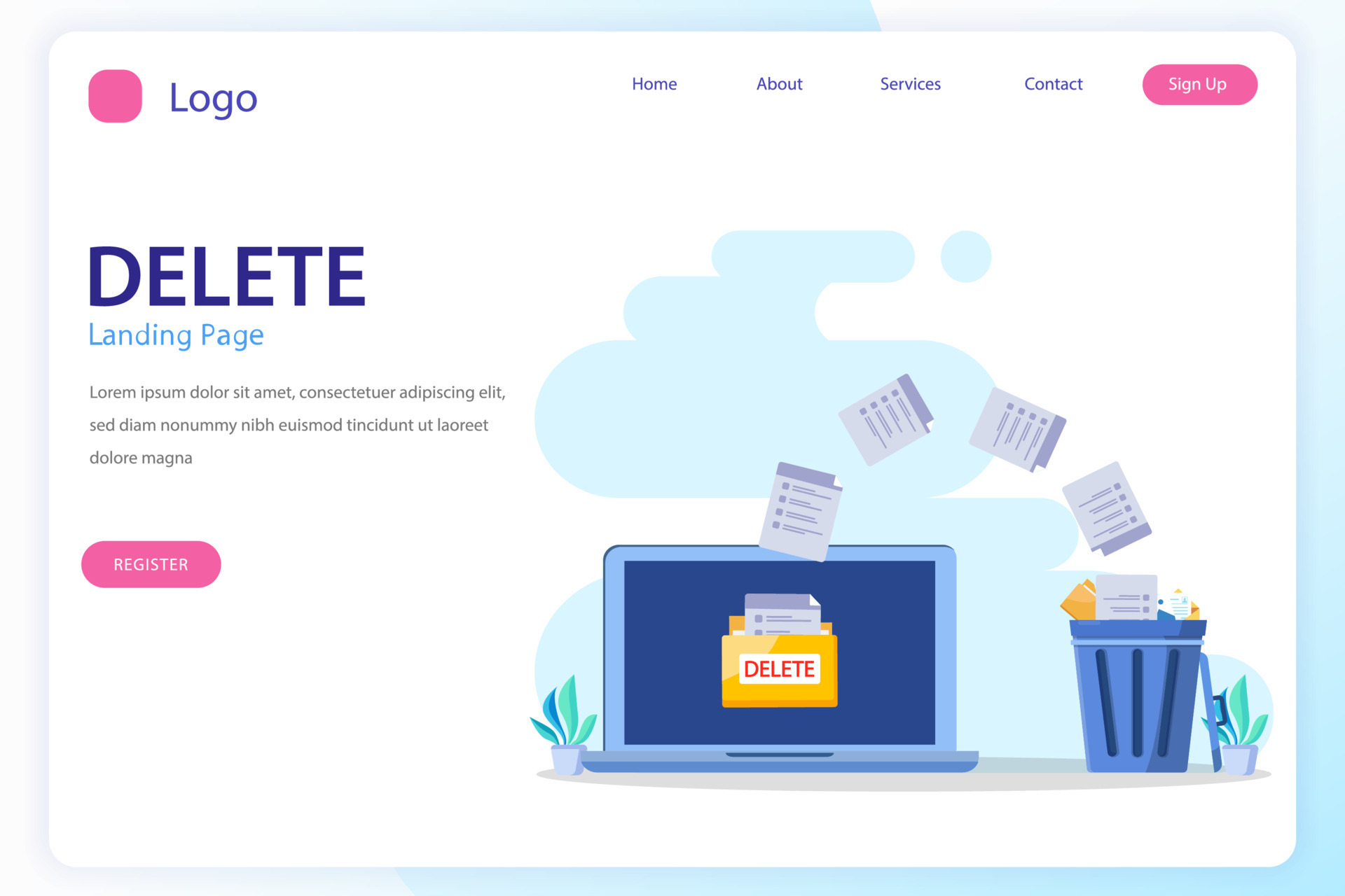 Delete concept. deleting data and move unnecessary files to the trash ...