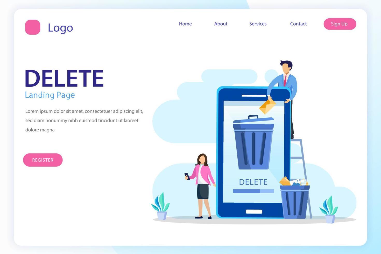 Delete Concept Deleting Data And Move Unnecessary Files To The Trash Bin Illustration Vector