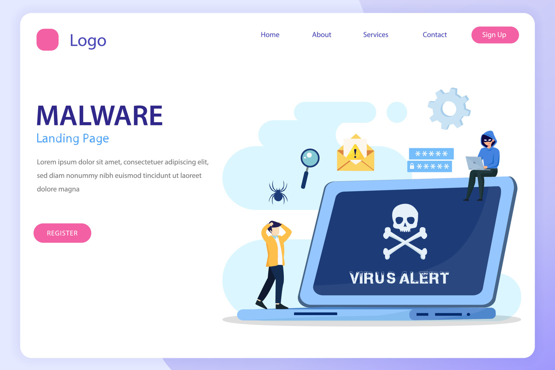 Virus malware detected concept, viruses attack warning signs, hacking ... Virus malware detected concept, viruses attack warning signs, hacking ...