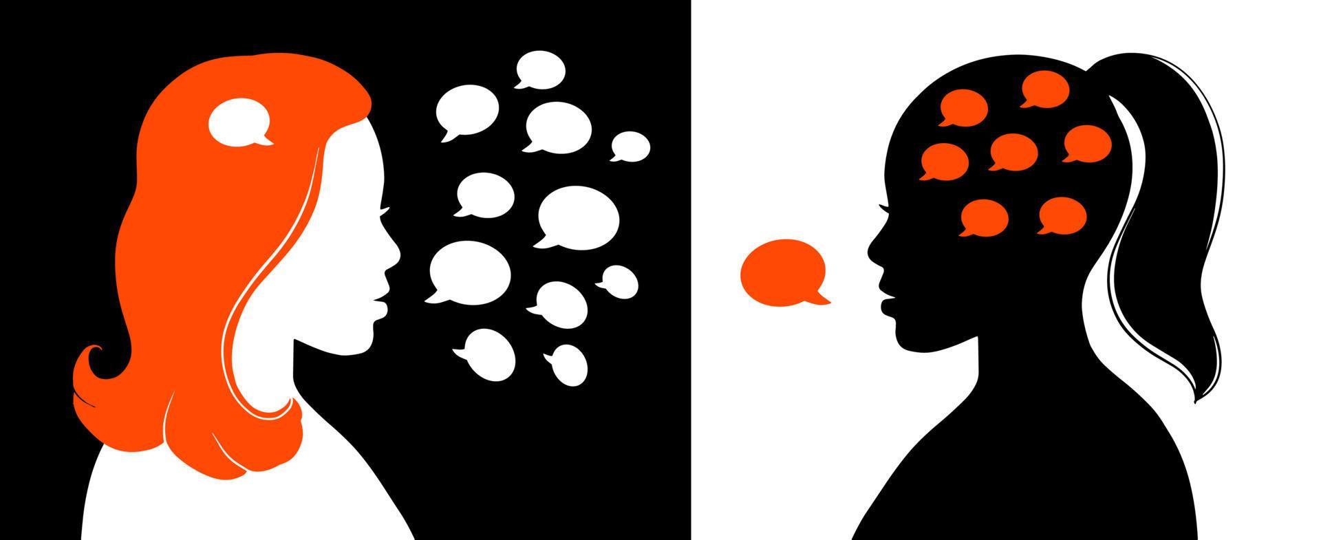 Two personality types, extrovert and introvert concept vector ...