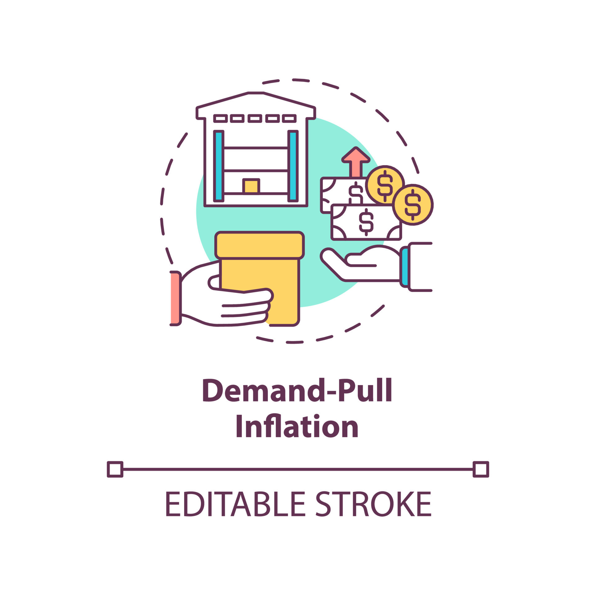 Demand pull inflation concept icon. Demand excess supply. Inflation ...