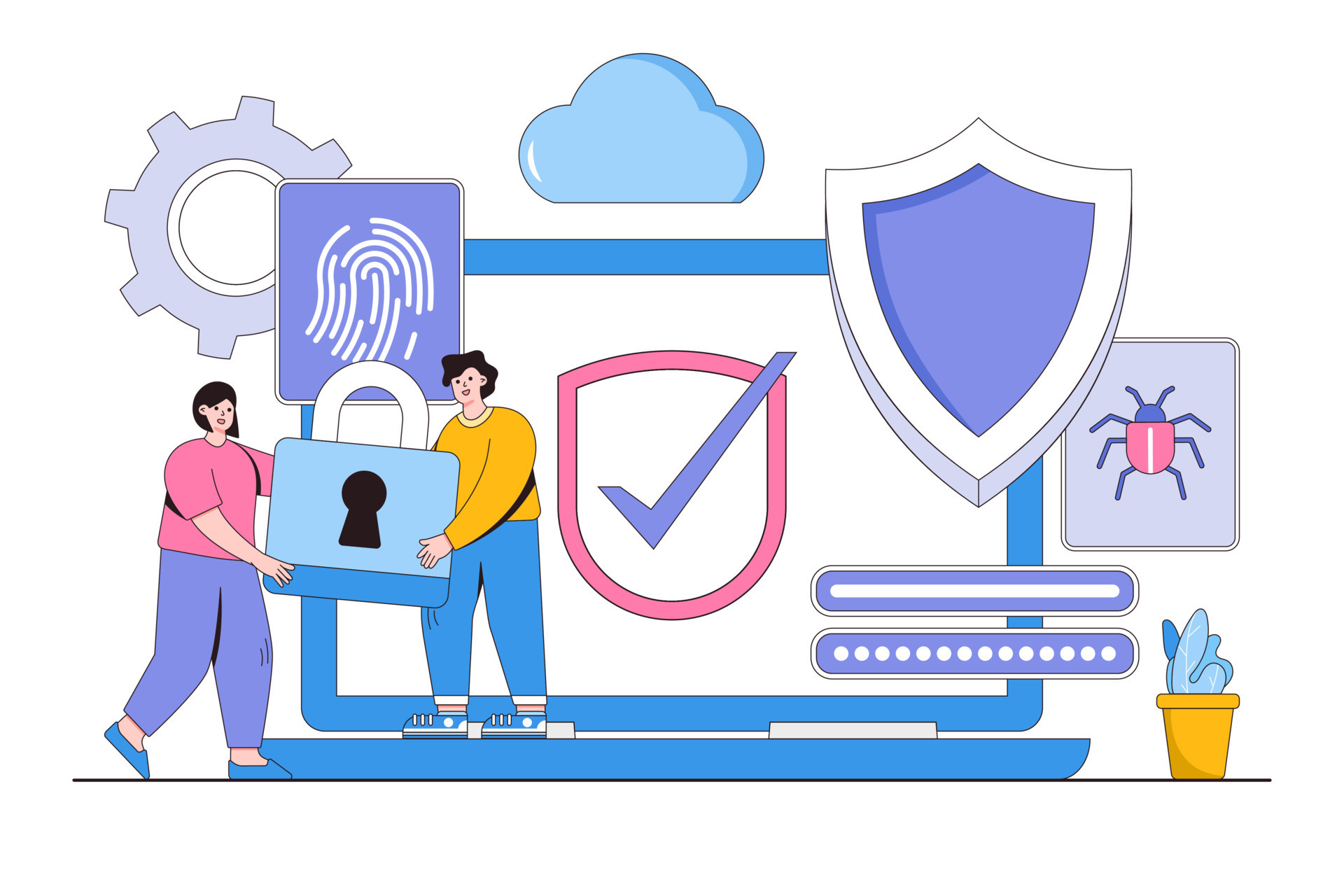 Flat Computer Security Safety Internet Technology Data Secure Concept Outline Design Style