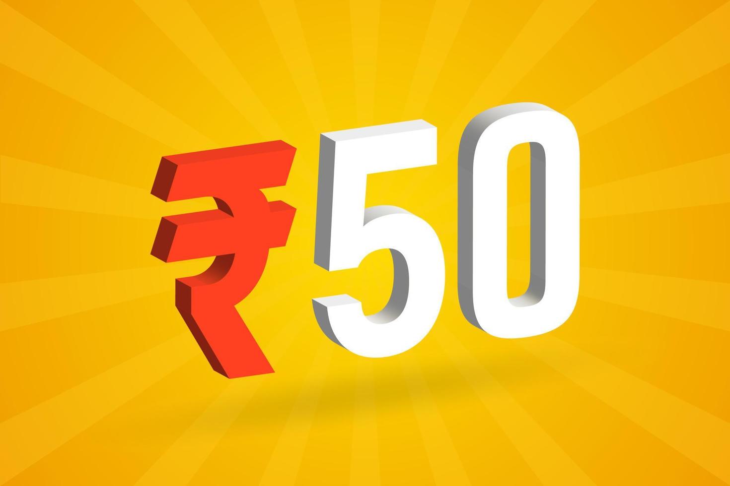 50 Rupee 3D symbol bold text vector image. 3D 50 Indian Rupee currency sign vector illustration ...