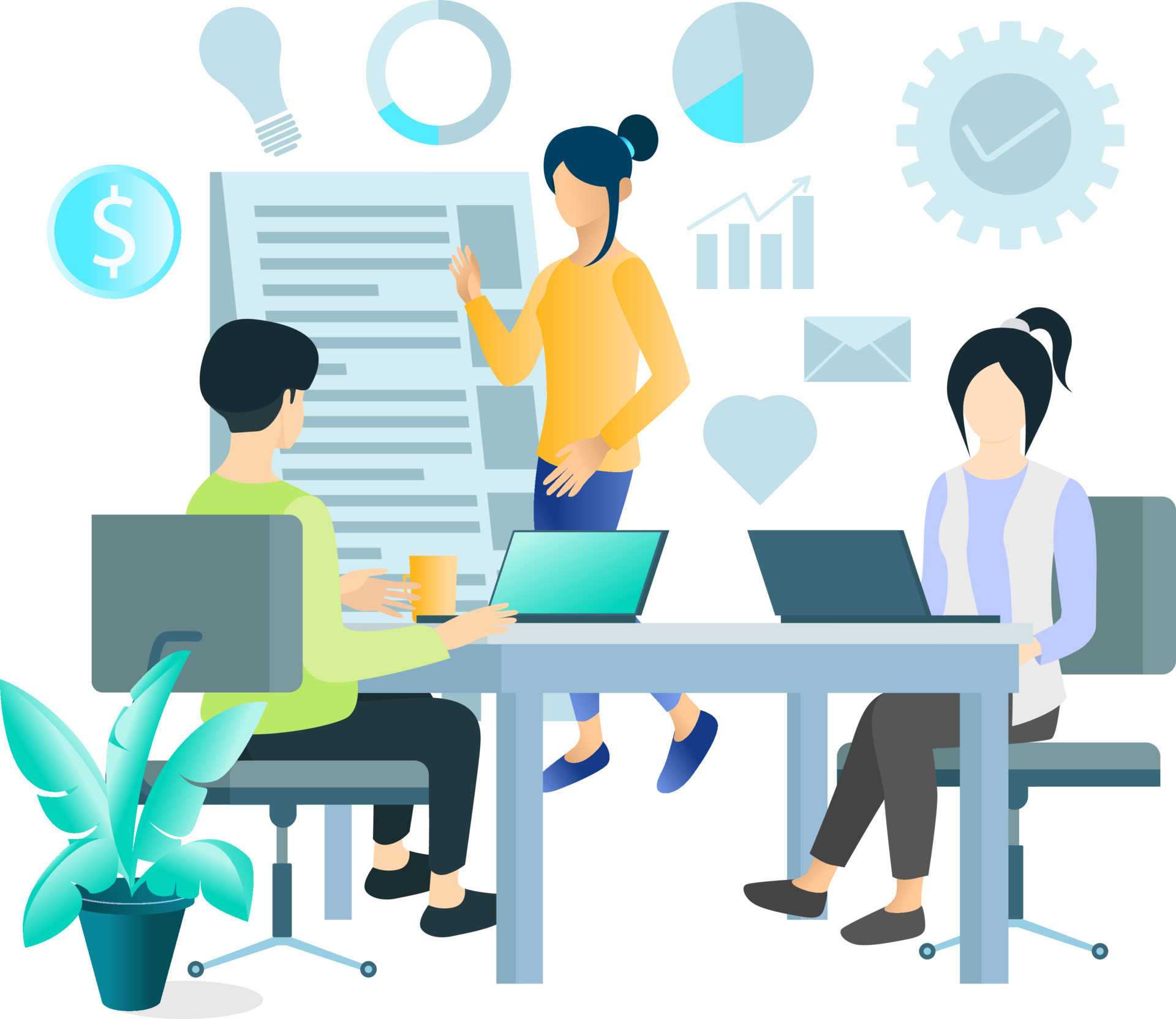 Illustration of business presentation with client and team Suitable for landing page, flyers ...