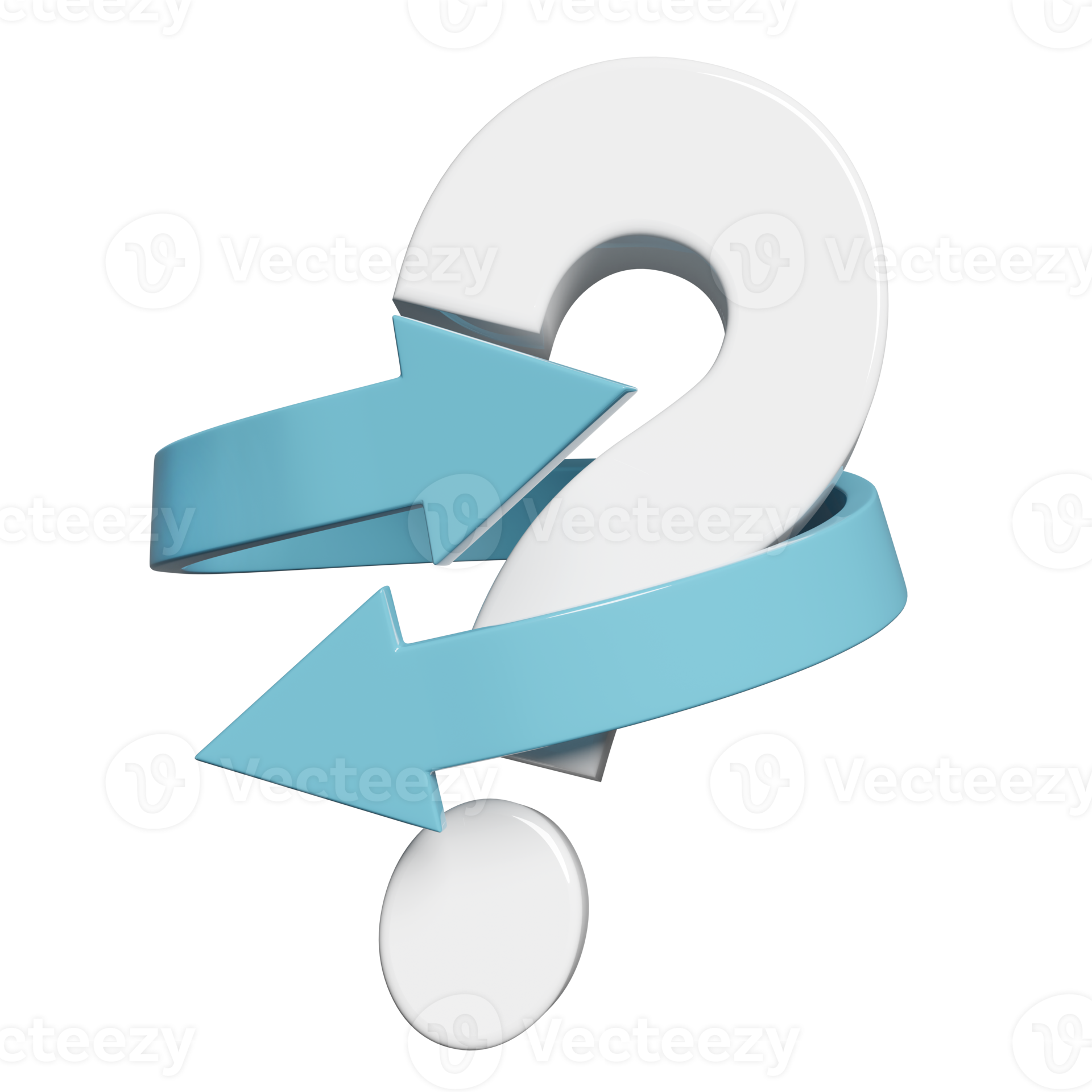 3d white question mark symbol with transfer arrows icon isolated. FAQ or frequently asked ...