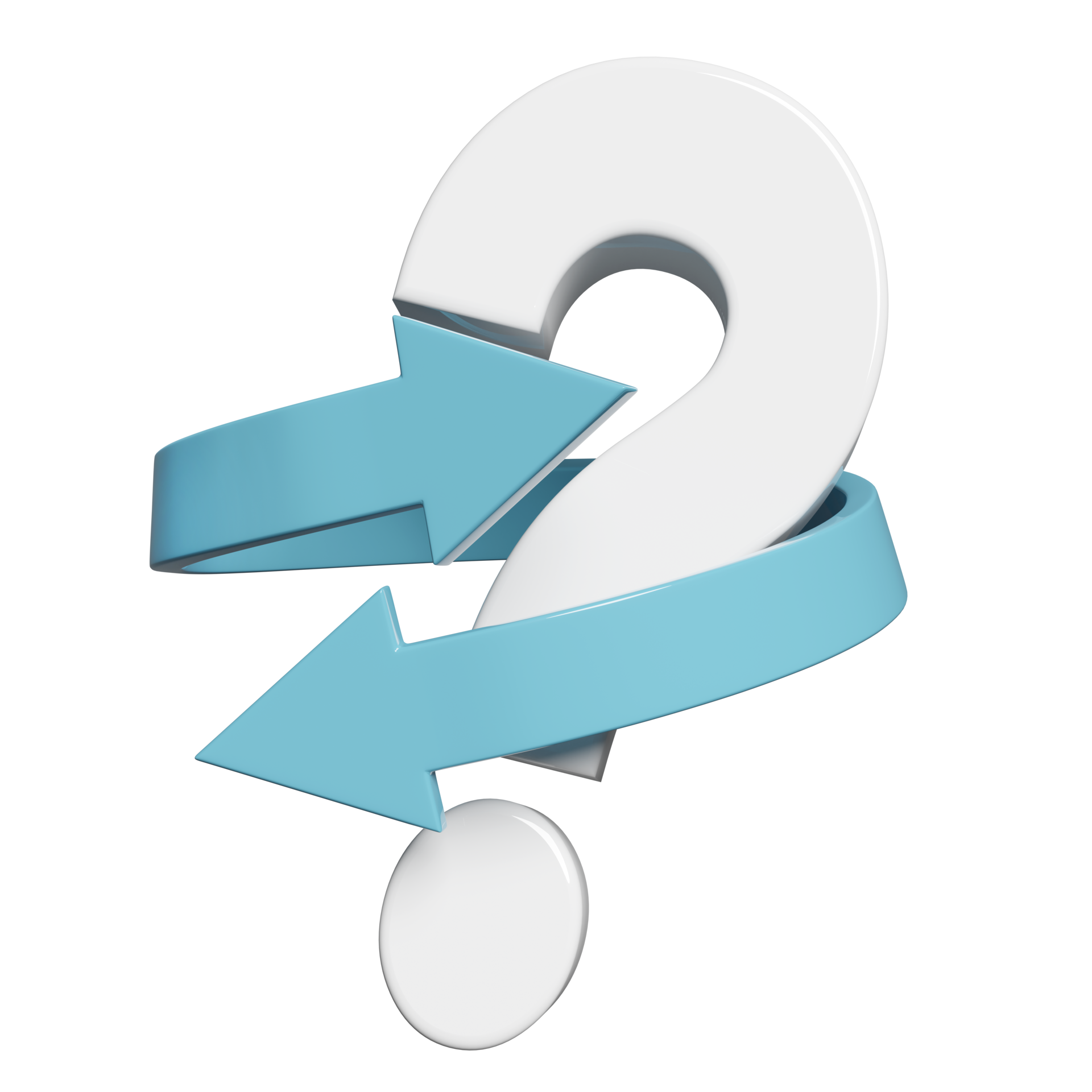 3d white question mark symbol with transfer arrows icon isolated. FAQ ... 3d white question mark symbol with transfer arrows icon isolated. FAQ ...