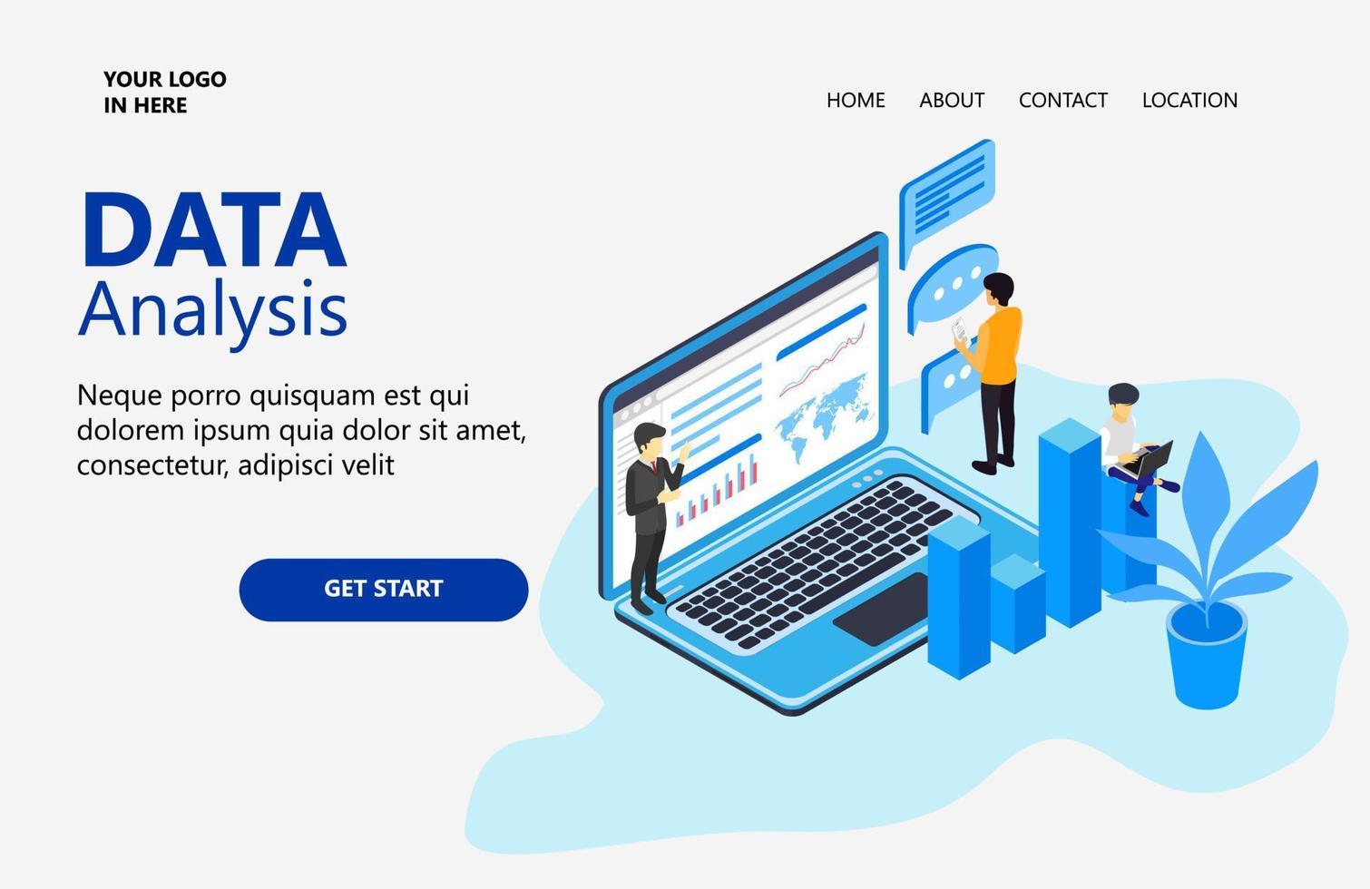 Illustration of data analysis worker completing his task Suitable for ...