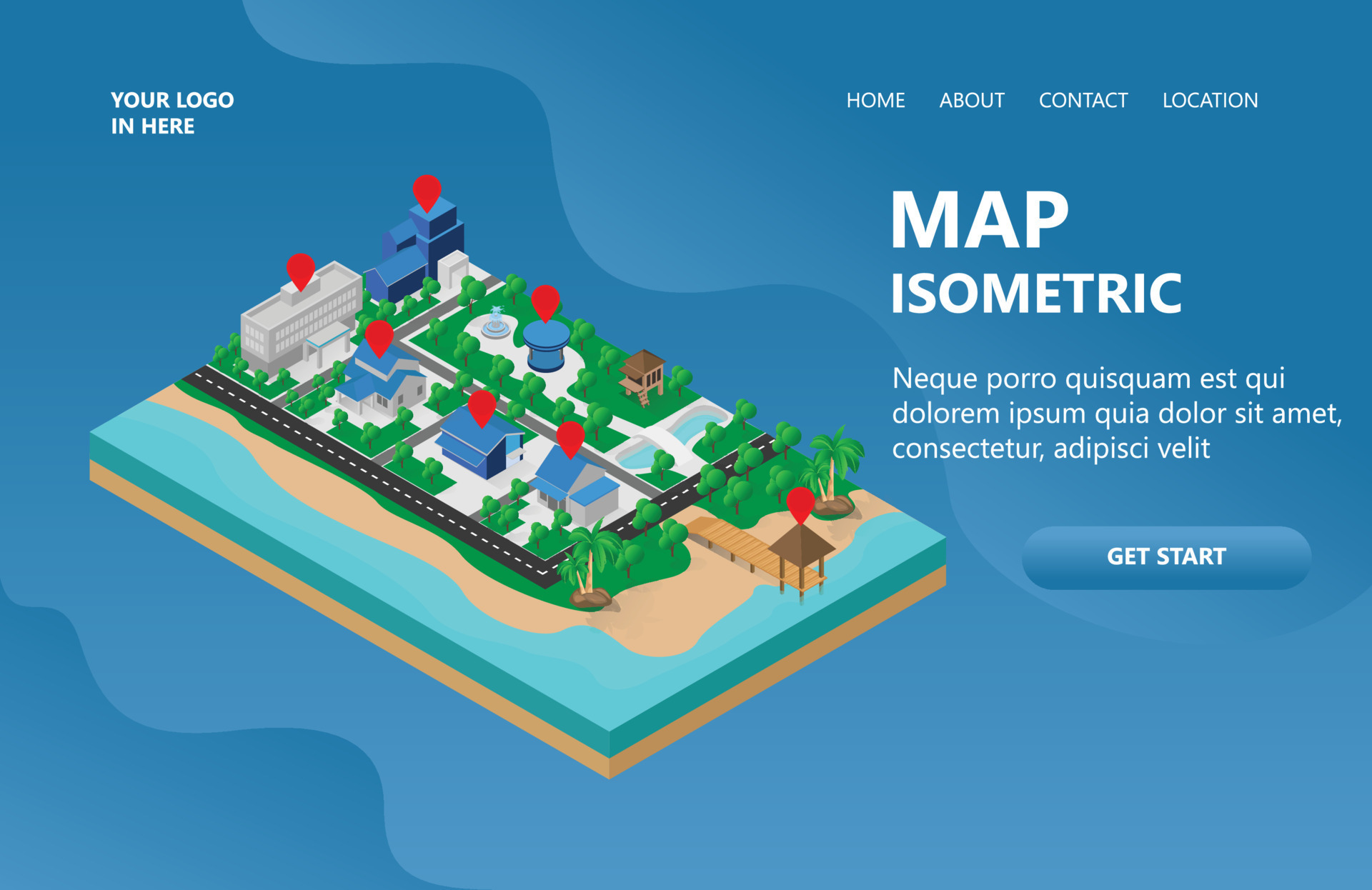 Illustration of office location map Suitable for landing page, flyers, Infographics, And Other ...