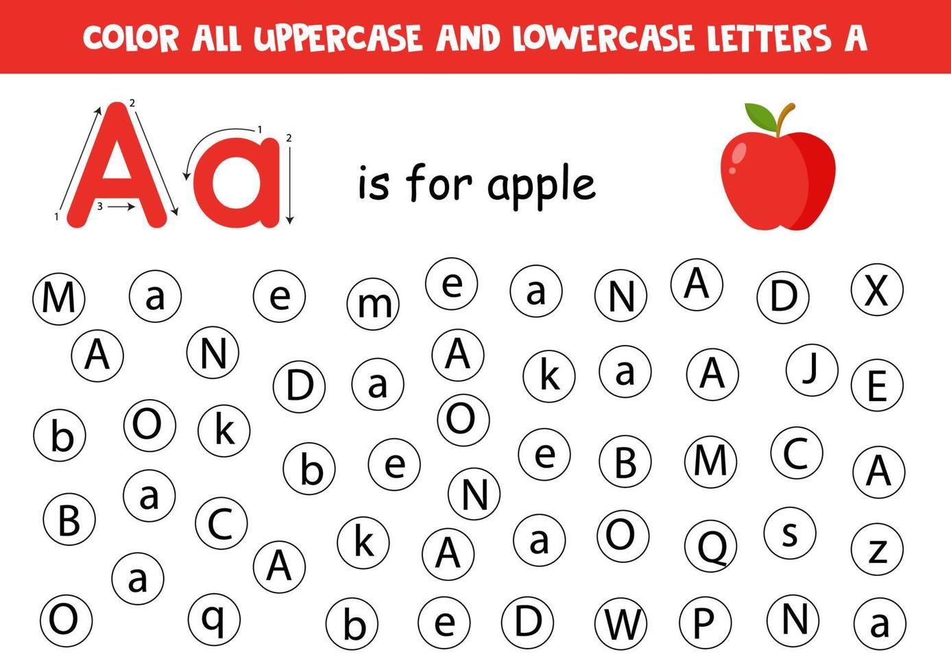 Find and color all letters A. Educational worksheet for learning ...