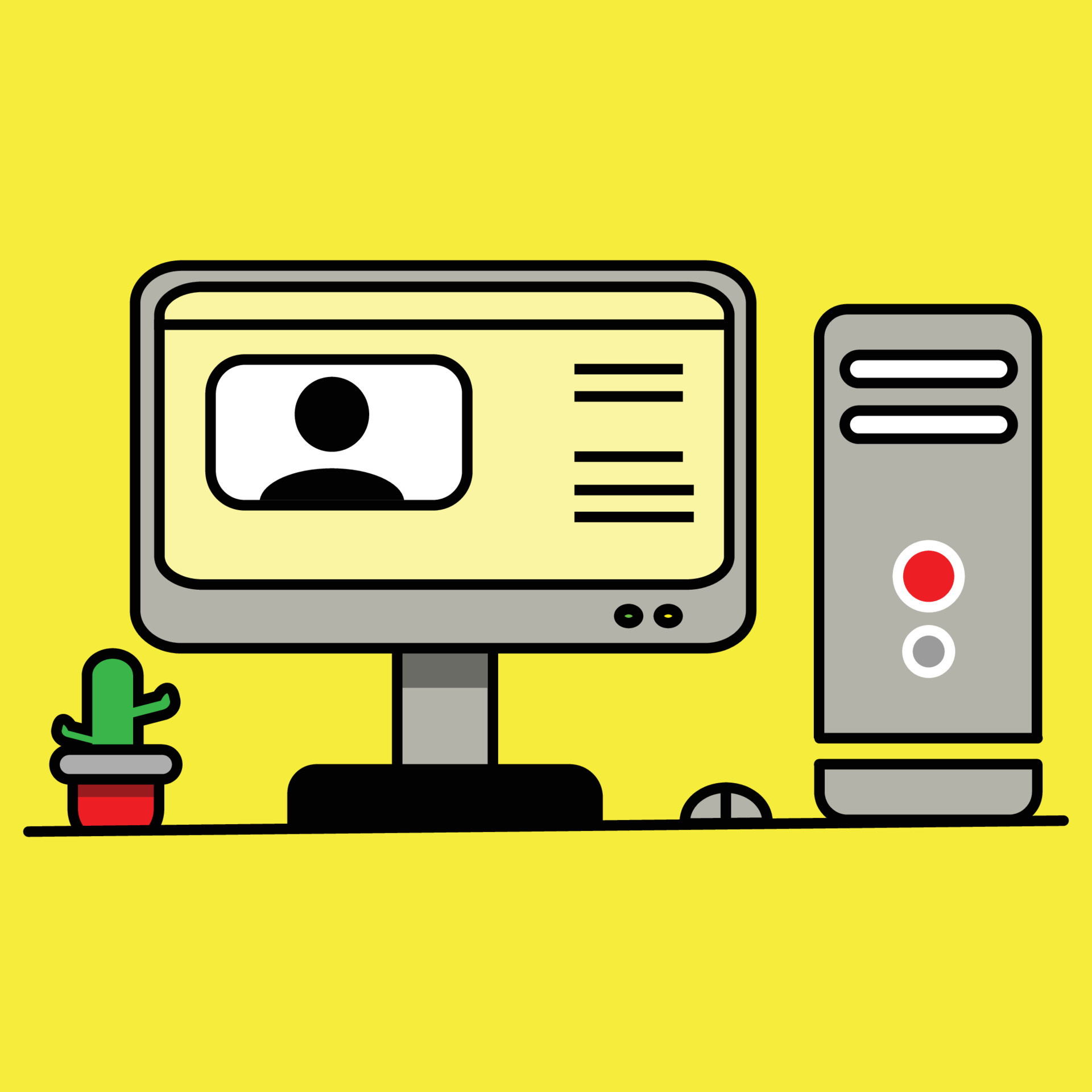 Modern concept, illustration of monitor and CPU computer. icon. Line ...