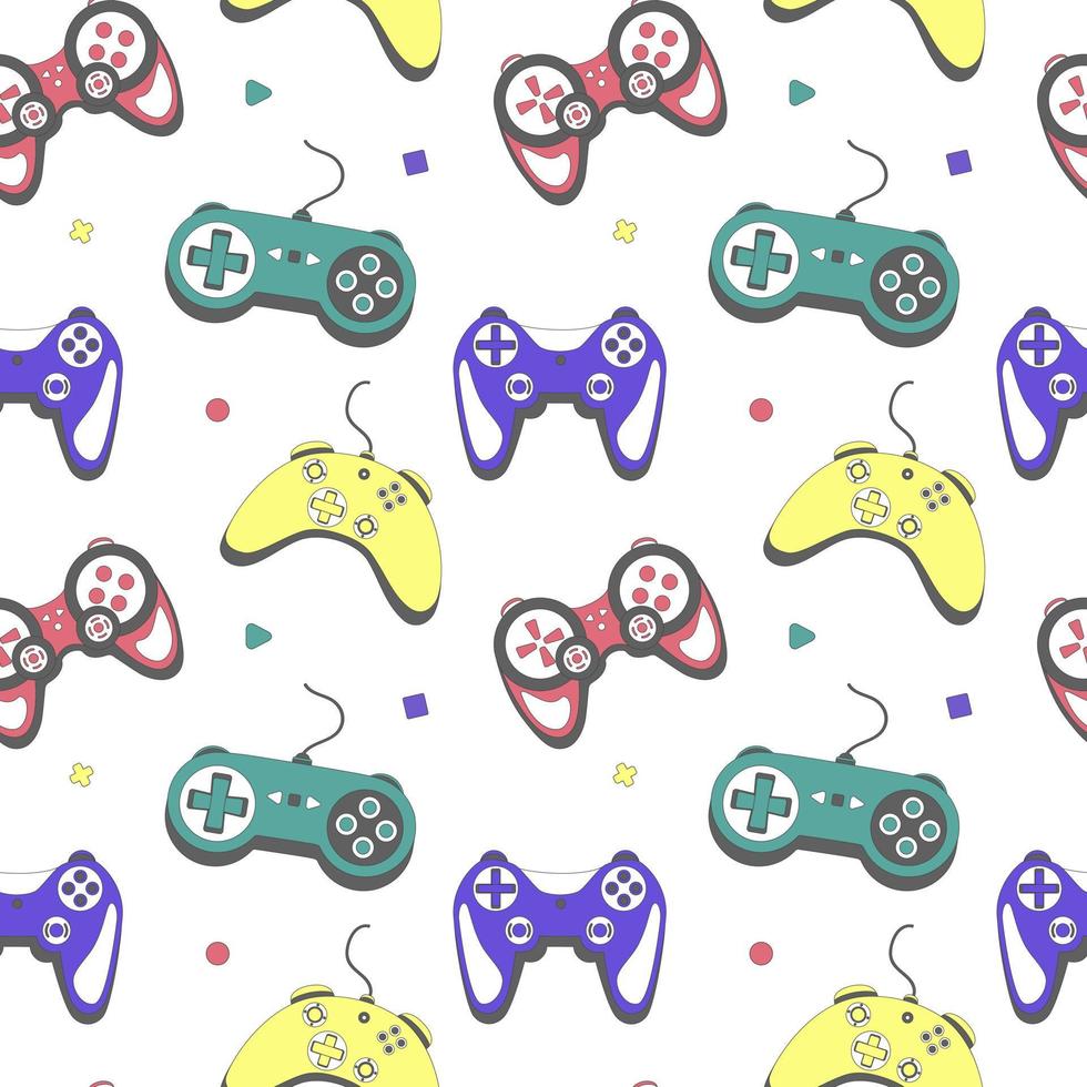 Seamless Pattern Gamepad In Retro Style Game Controller For Computer Playing Vector