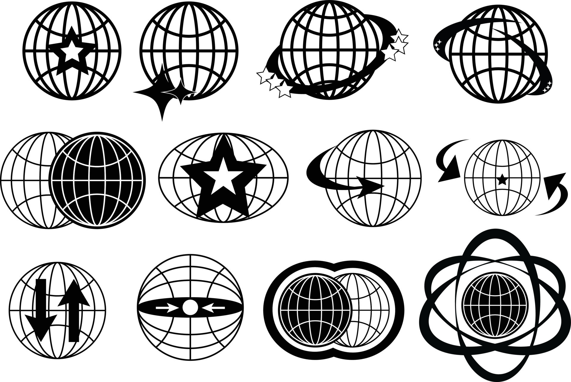 Vector set of frame planets Y2K with elements of stars and arrows. Retro-futuristic elements for ...