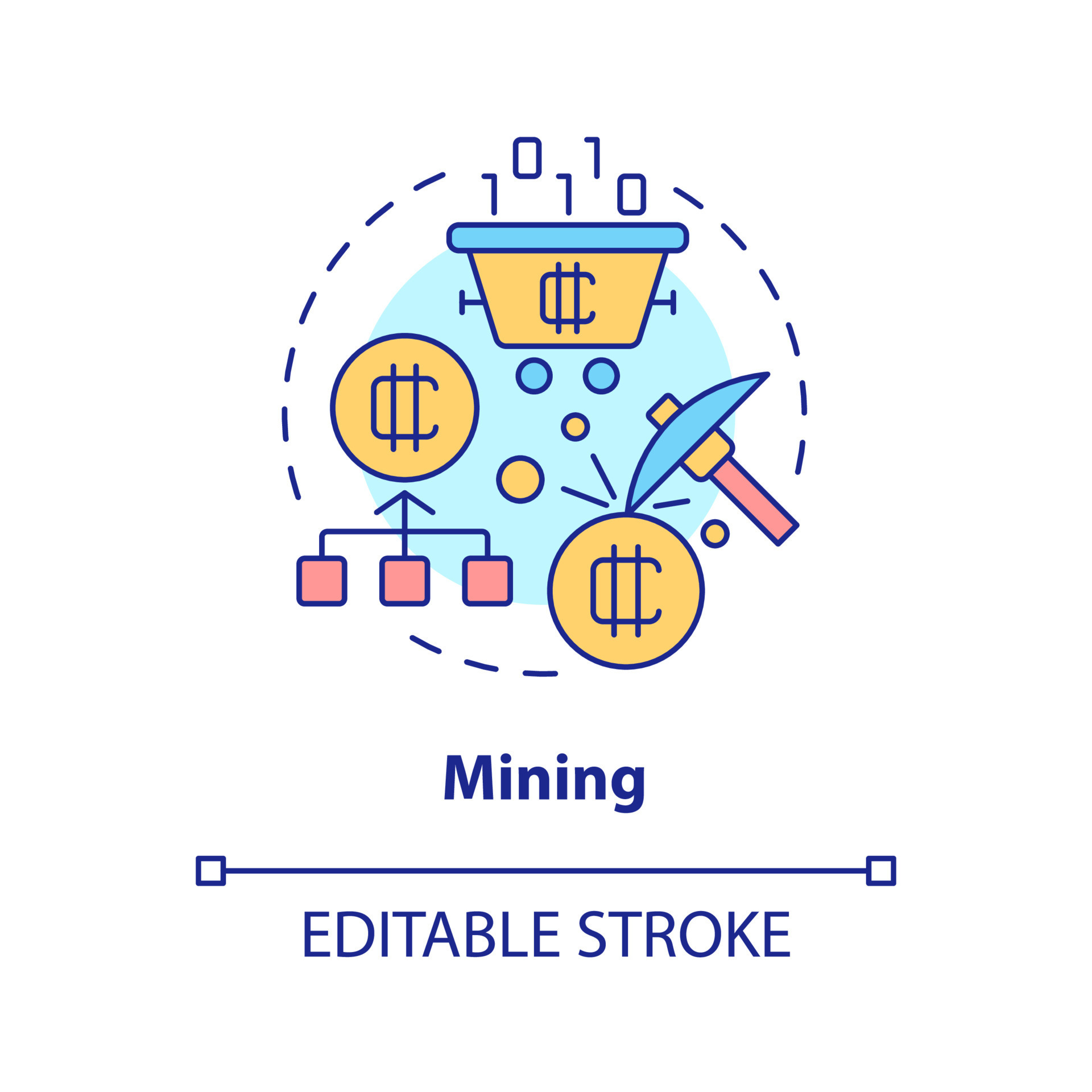 Mining concept icon. Blockchain technology. Way to make money on crypto abstract idea thin line ...