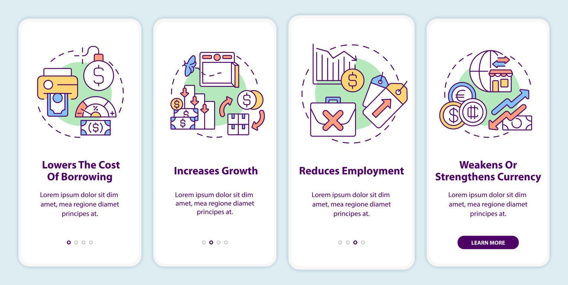 Negative Effects Of Inflation Onboarding Mobile App Screen Walkthrough 4 Steps Editable Graphic