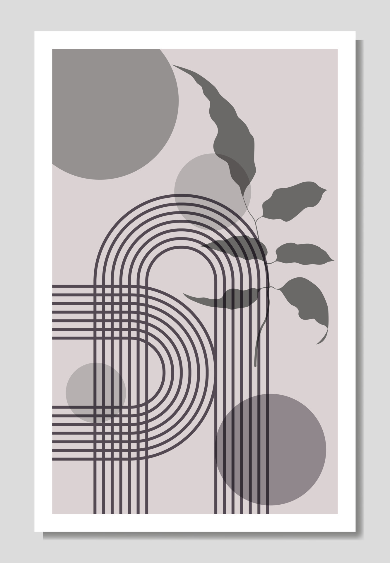 Botanical And Geometrical Poster Vector Floral Line Art Drawing With Abstract Shapes Abstract