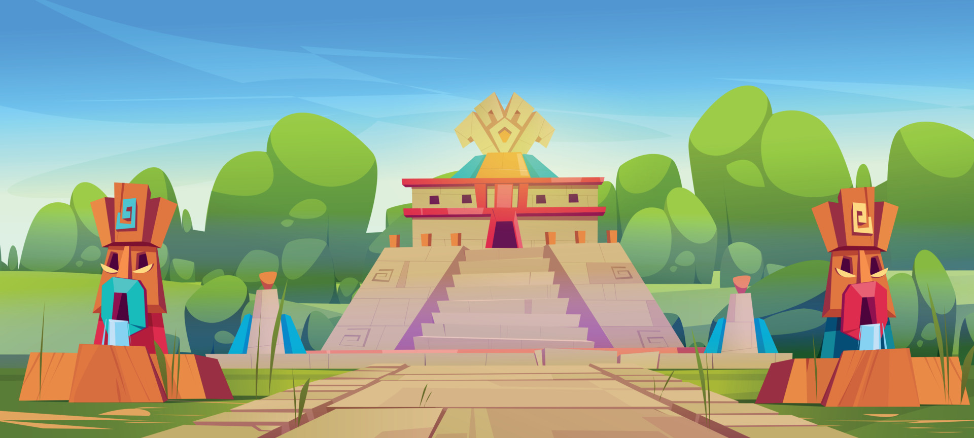Ancient Aztec Pyramid Temple And Statues 13816060 Vector Art At Vecteezy