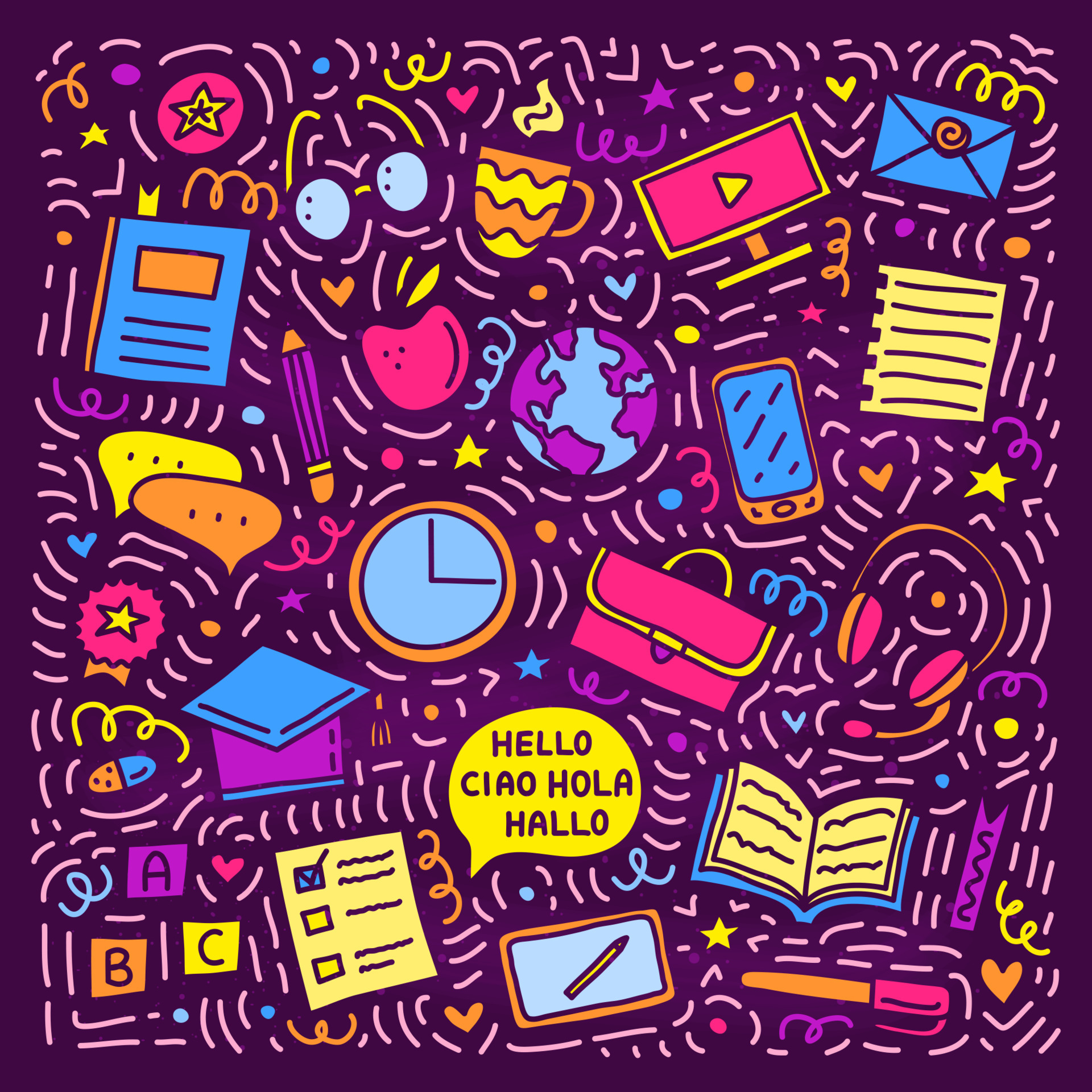 Set of doodle language courses icons. 13819392 Vector Art at Vecteezy