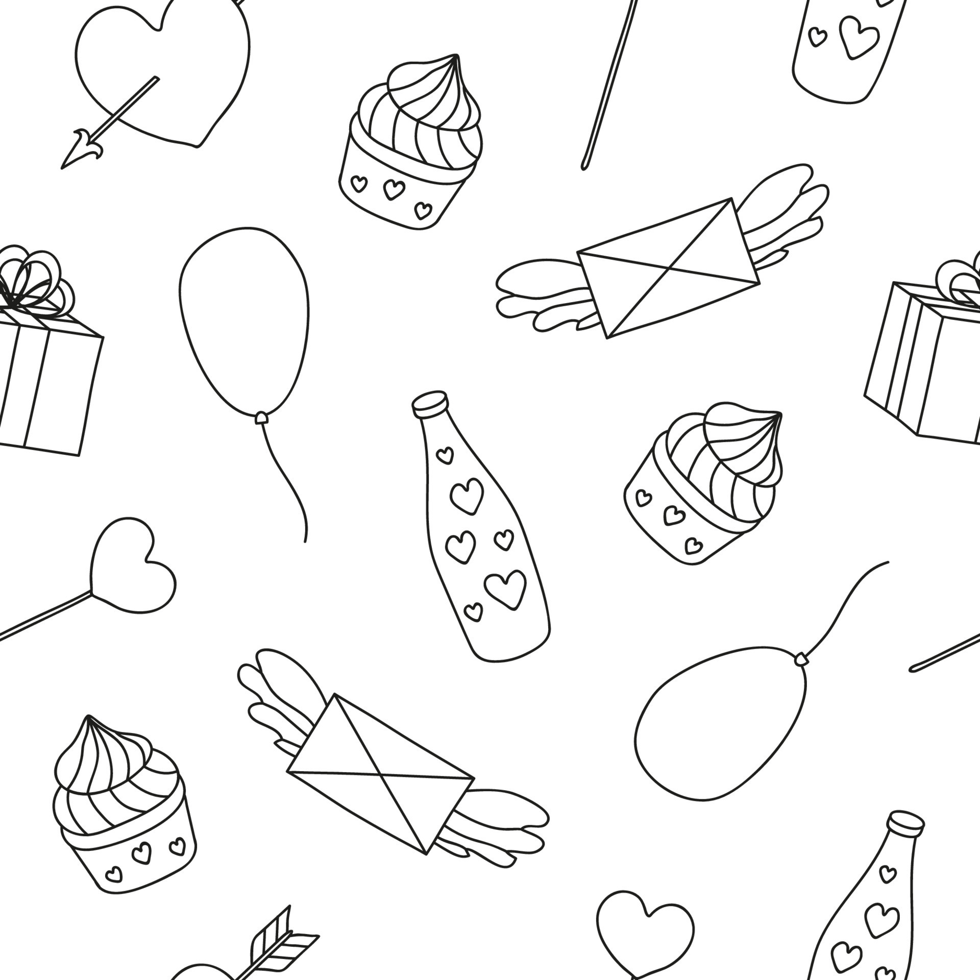 Seamless pattern with outline items. 13819975 Vector Art at Vecteezy